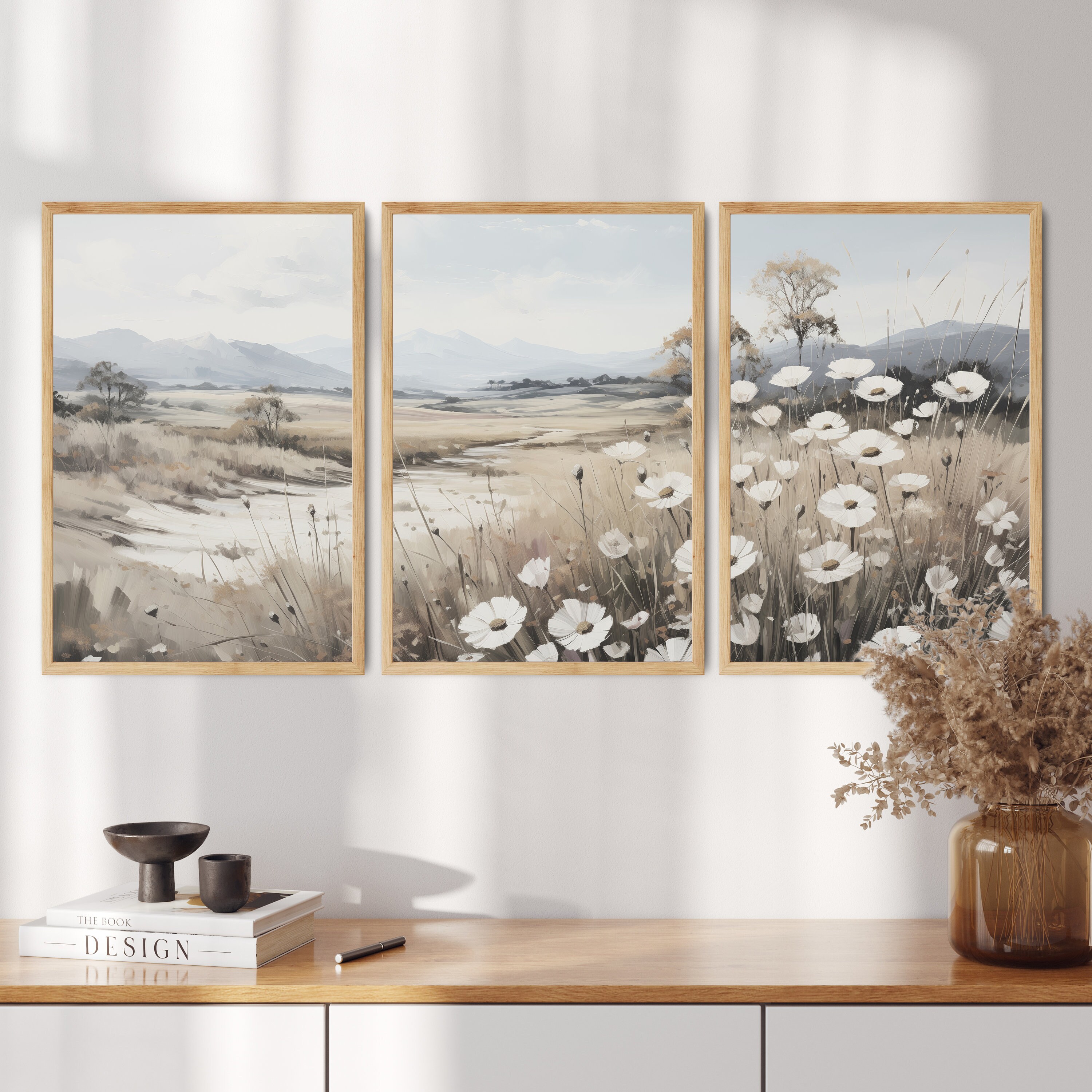 Printable Landscape Painting Set of 3, Spring Field Landscape With ...