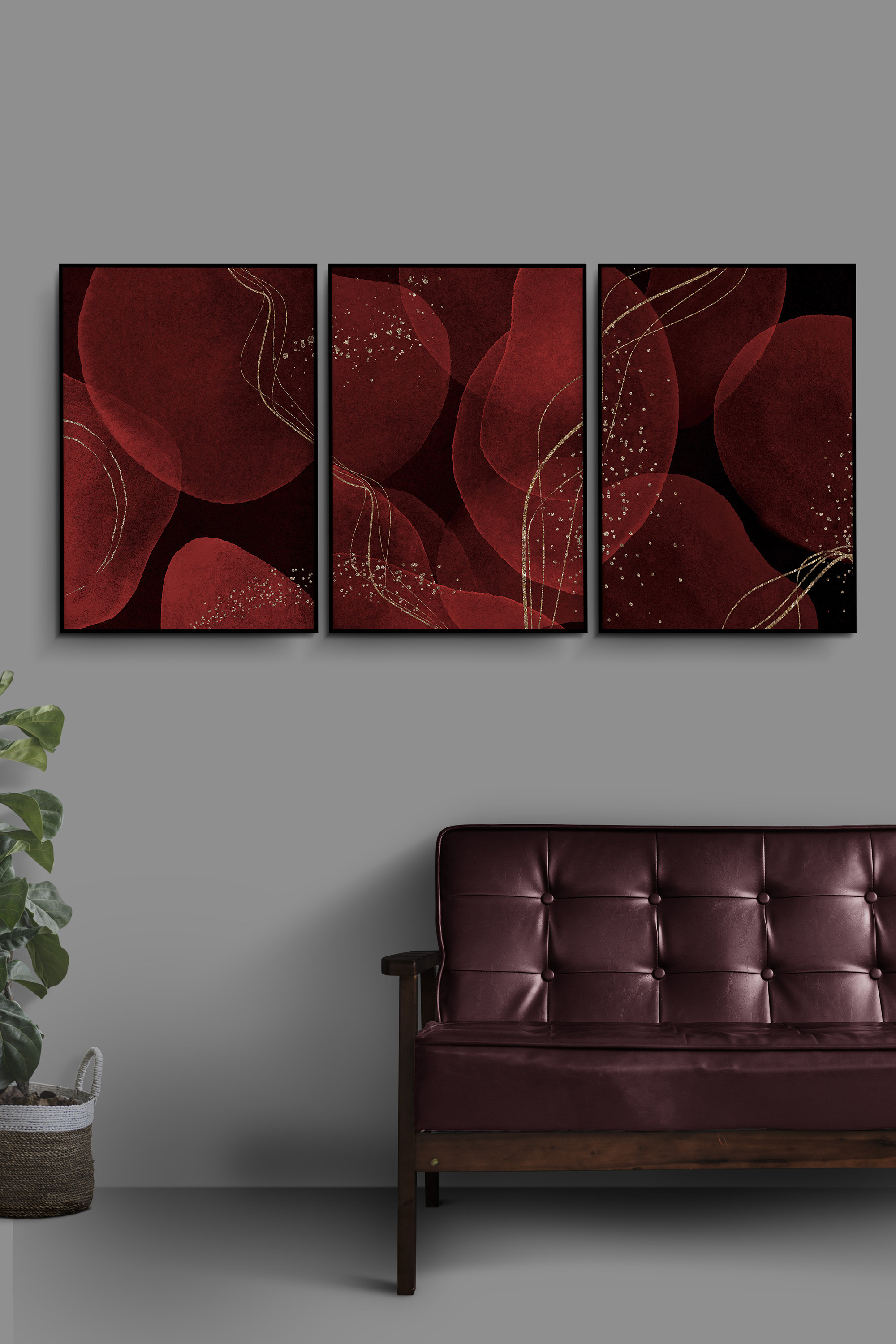 Red Abstract Print, Boho Printable Wall Art Set of 3, Minimalist ...