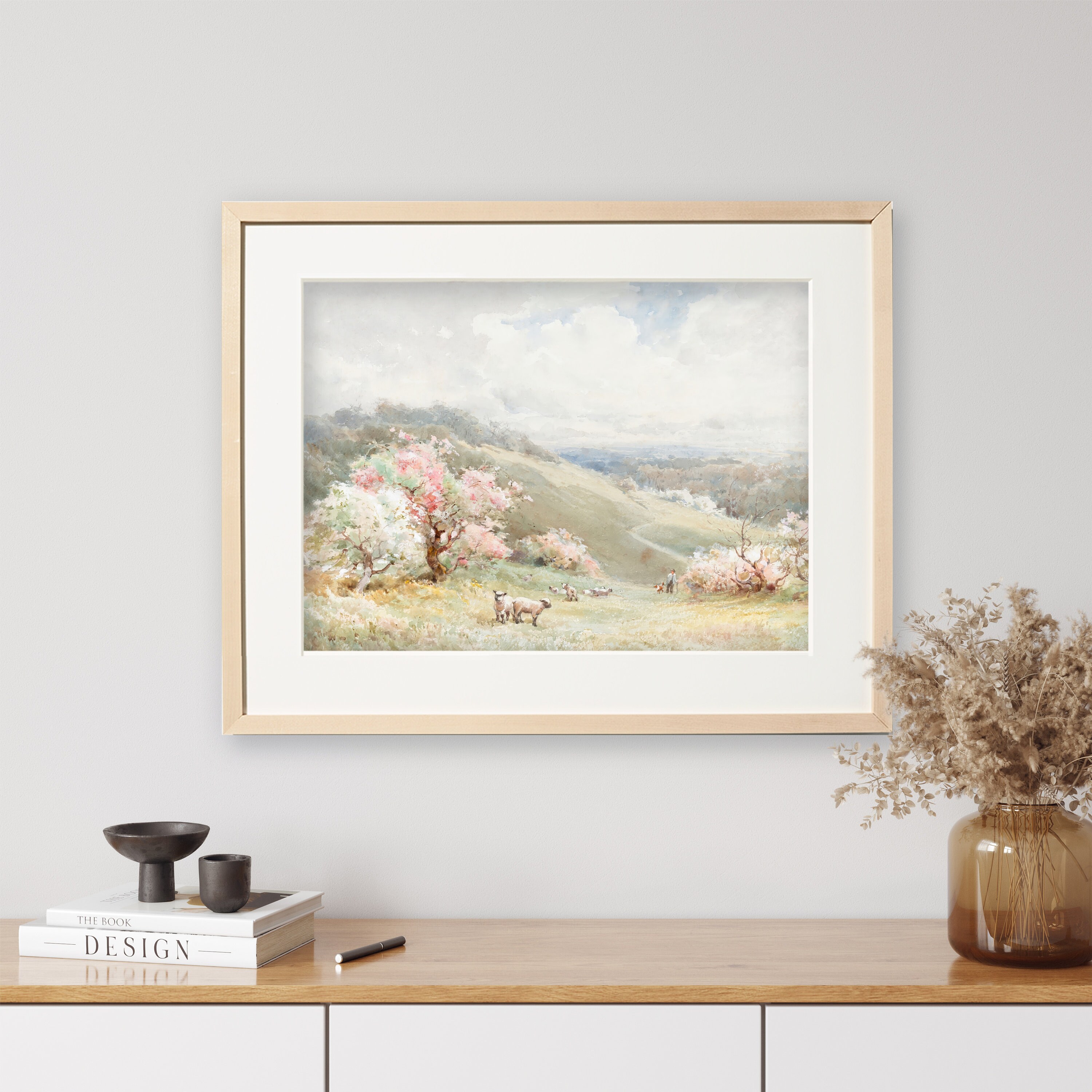Printable Spring Meadow Painting, Country Field Soft Colors, Vintage ...