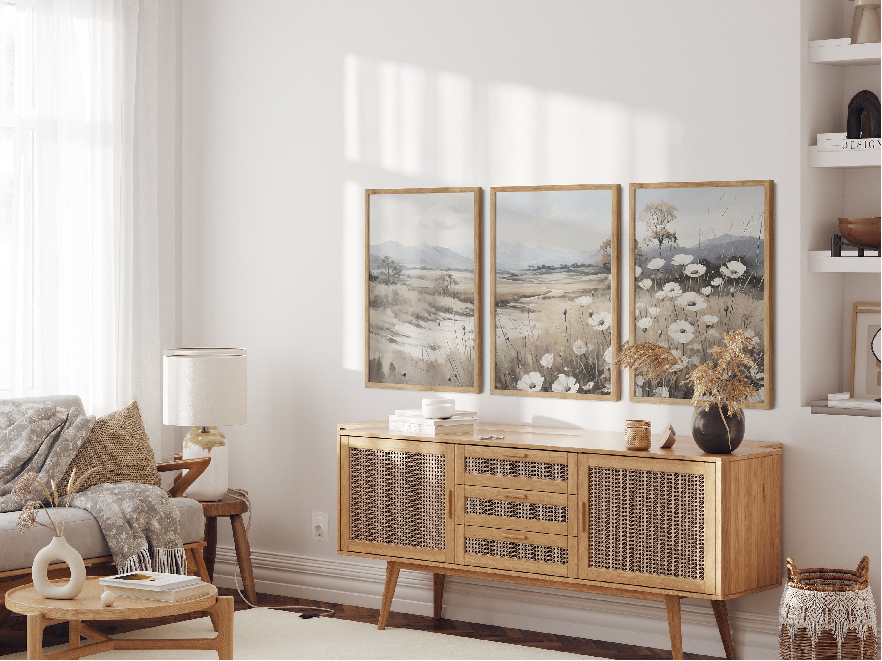 Printable Landscape Painting Set of 3, Spring Field Landscape With ...