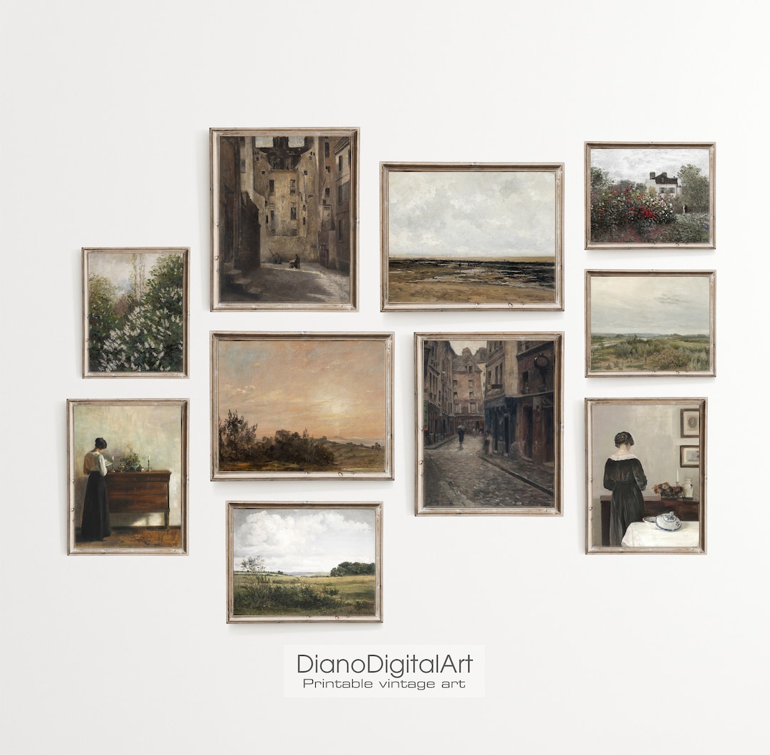 Vintage Set of Ten Gallery Prints in Warm Tone Painting for Digital ...