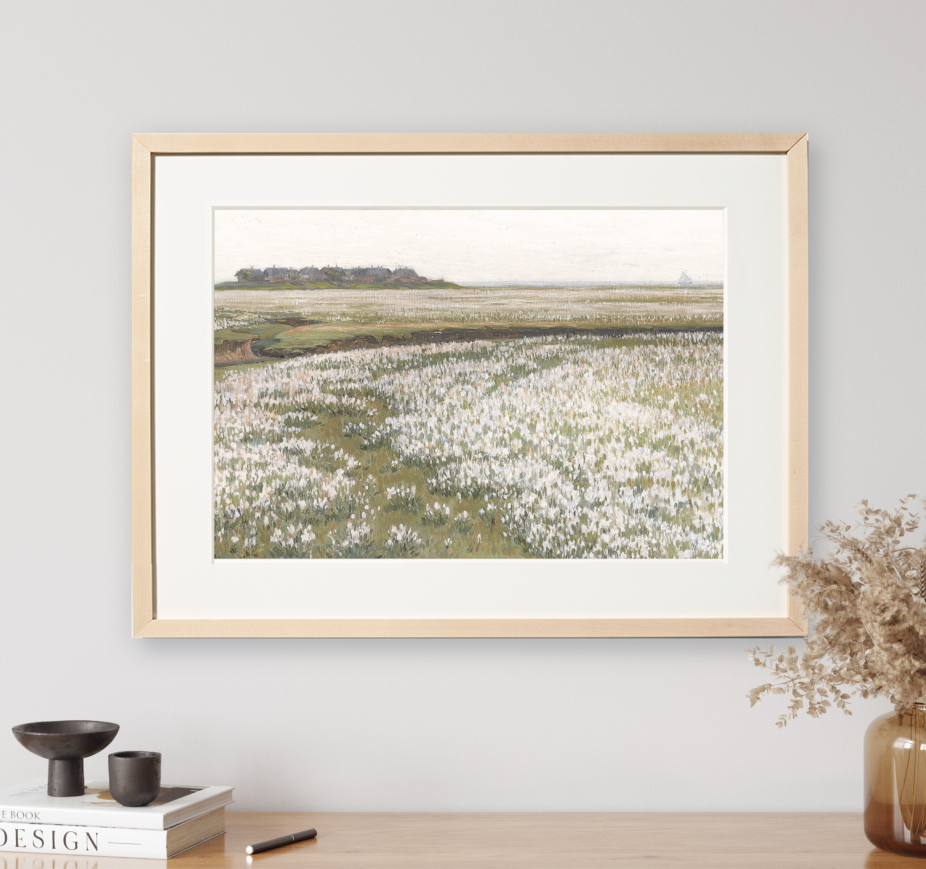 Printable Spring Meadow Painting | Vintage Landscape Field Print ...