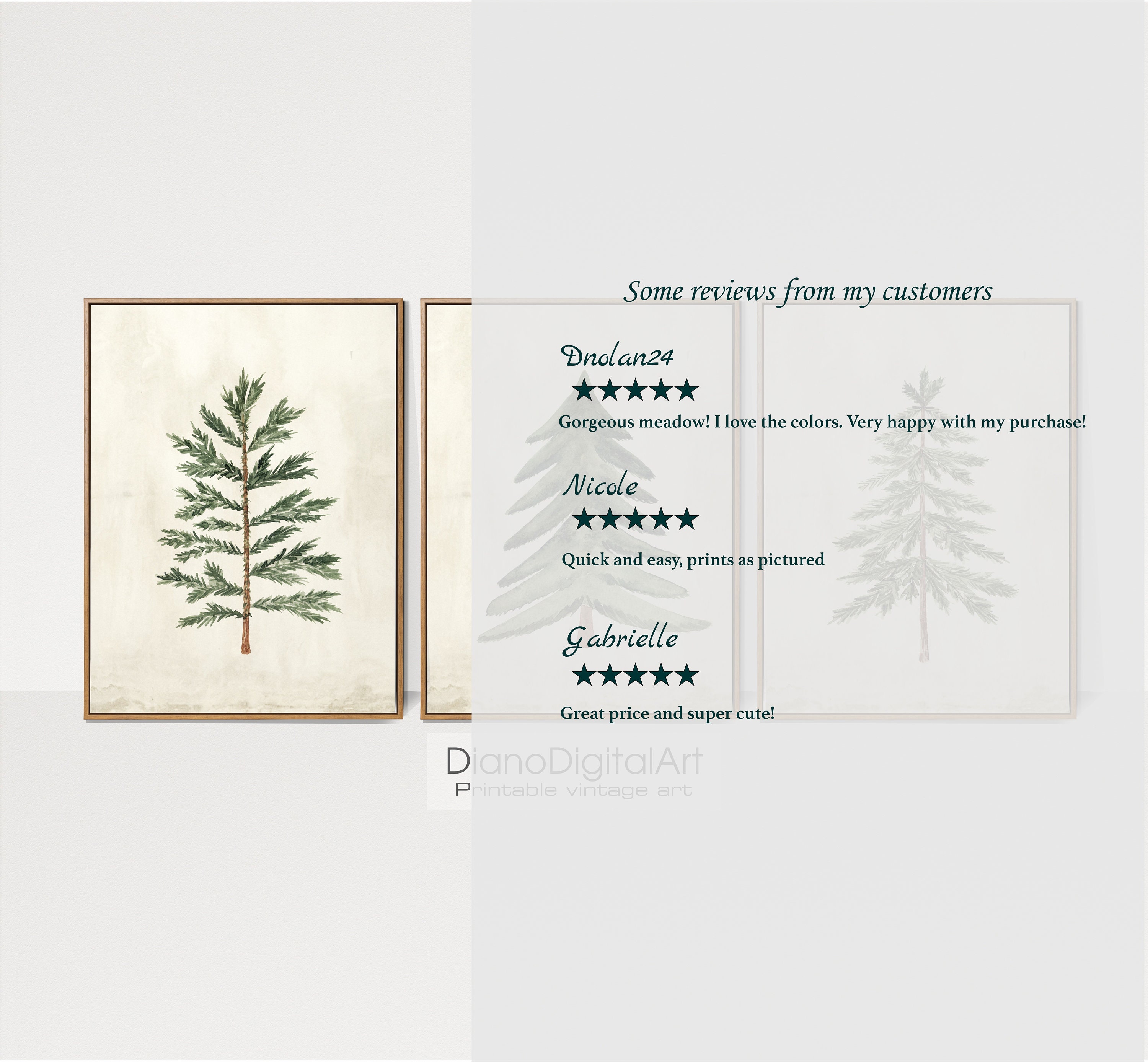 Printable Christmas Tree Painting Set of 3, Watercolor Evergreen Trees ...
