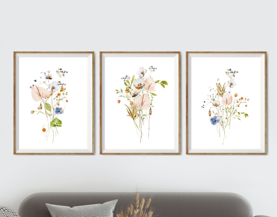 Watercolor Wildflower Art Set of 3 Meadow Flowers Floral Printable Art ...