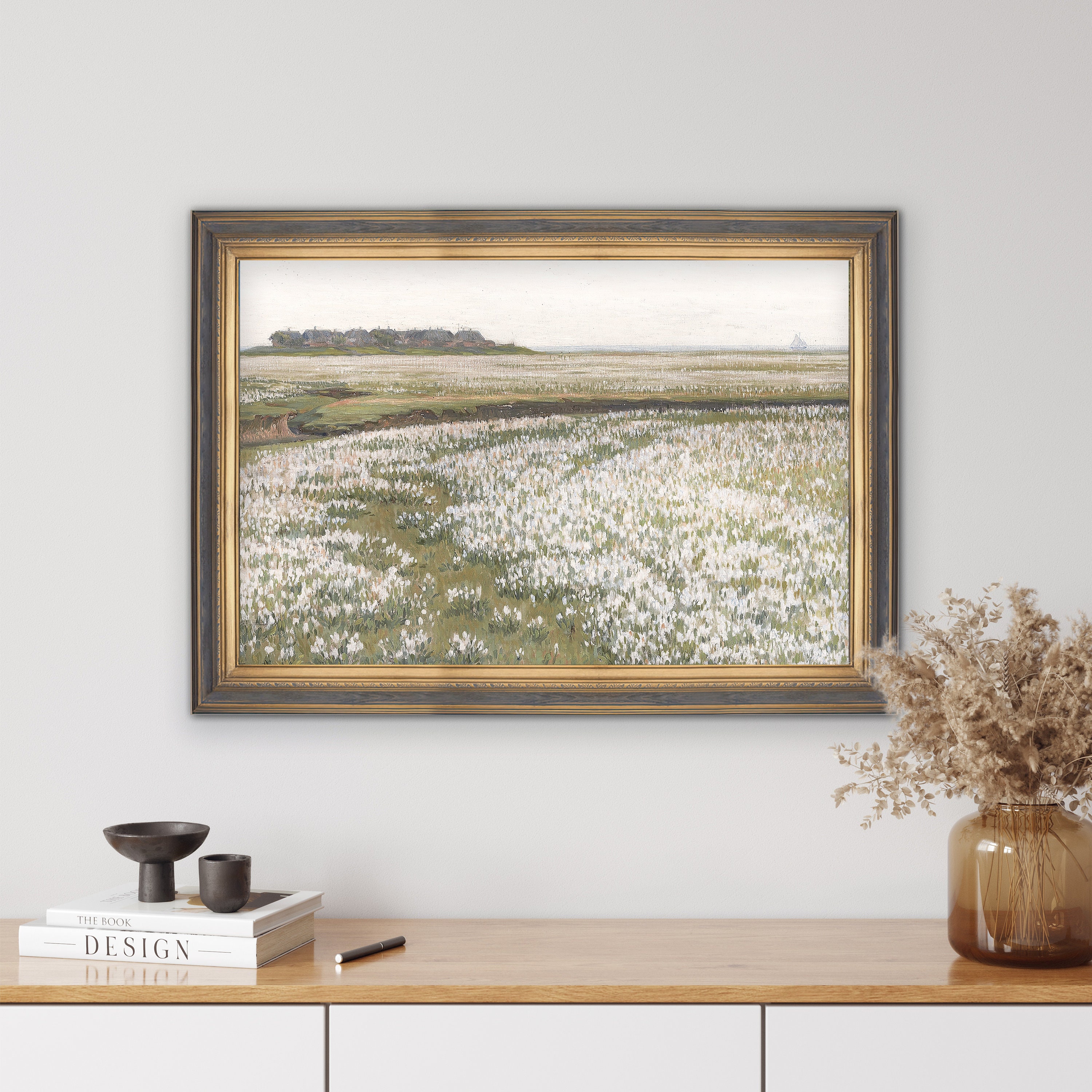 Printable Spring Meadow Painting | Vintage Landscape Field Print ...