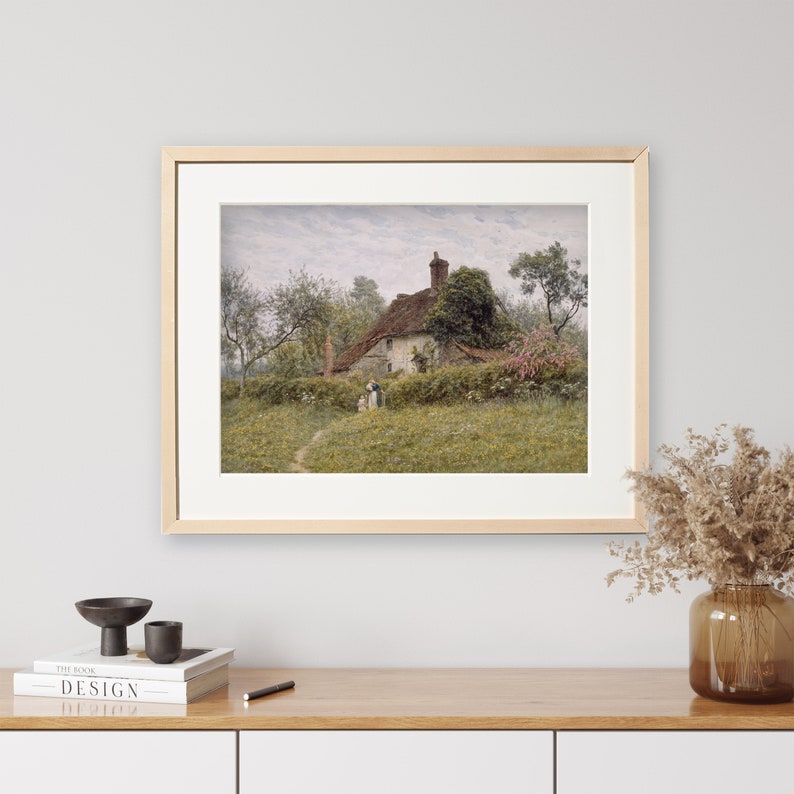 Vintage Cottage Painting Country Landscape Print, Printable English ...