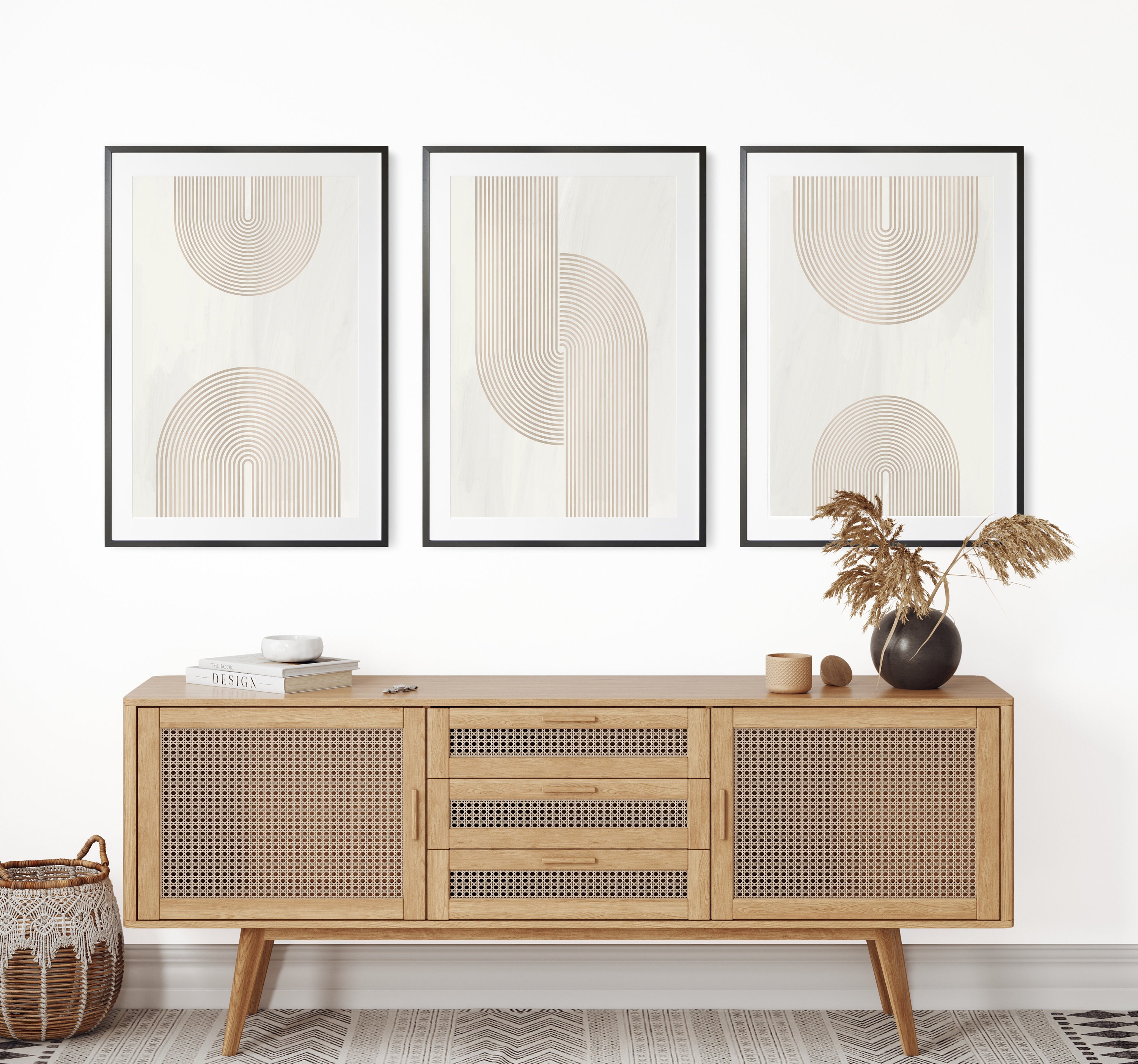 Abstrakte Wand Kunst Neutrale Töne, Mid Century Moderne Wand Kunst 3er Set, Neutrale Abstrakte ...