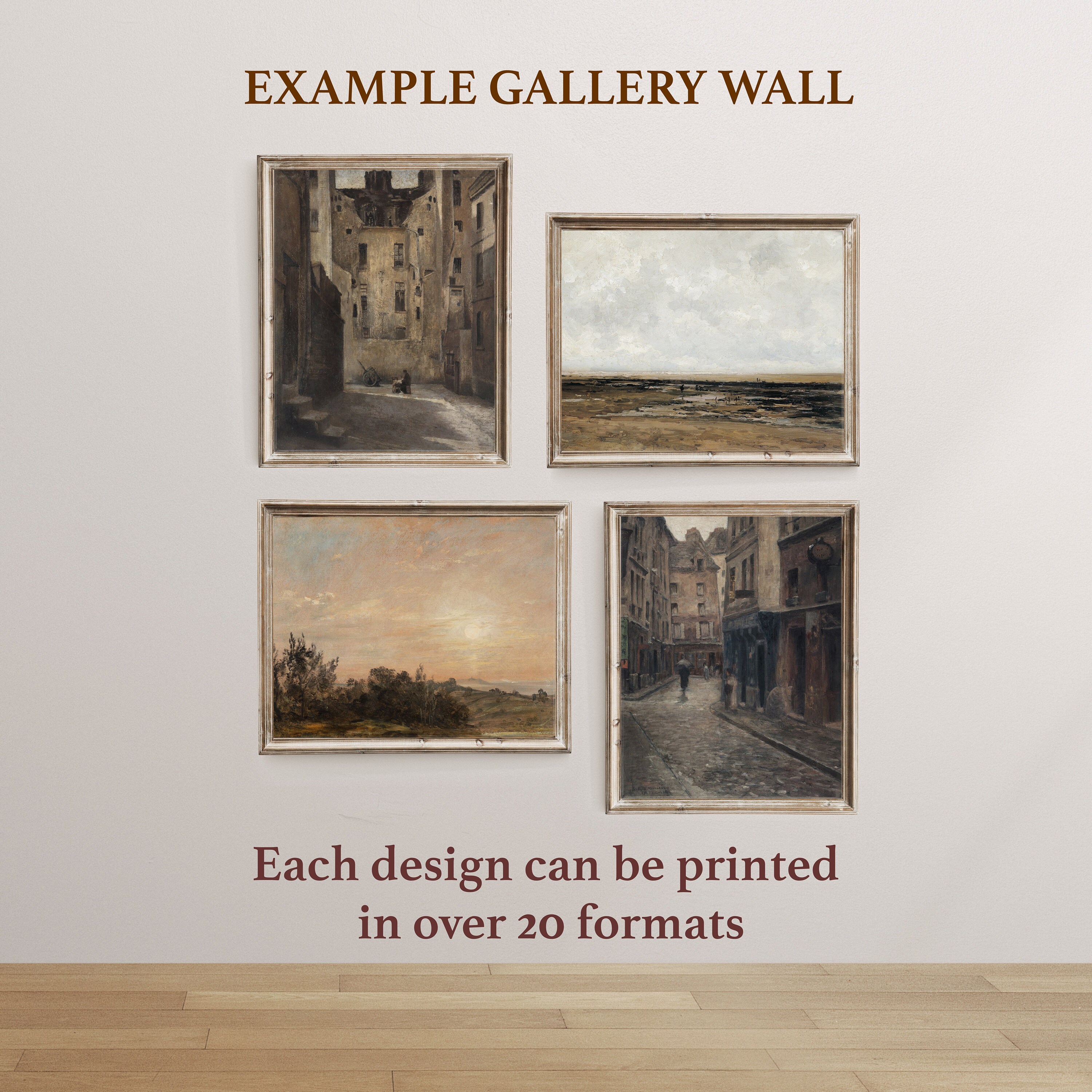 Vintage Set of Ten Gallery Prints in Warm Tone Painting for Digital ...