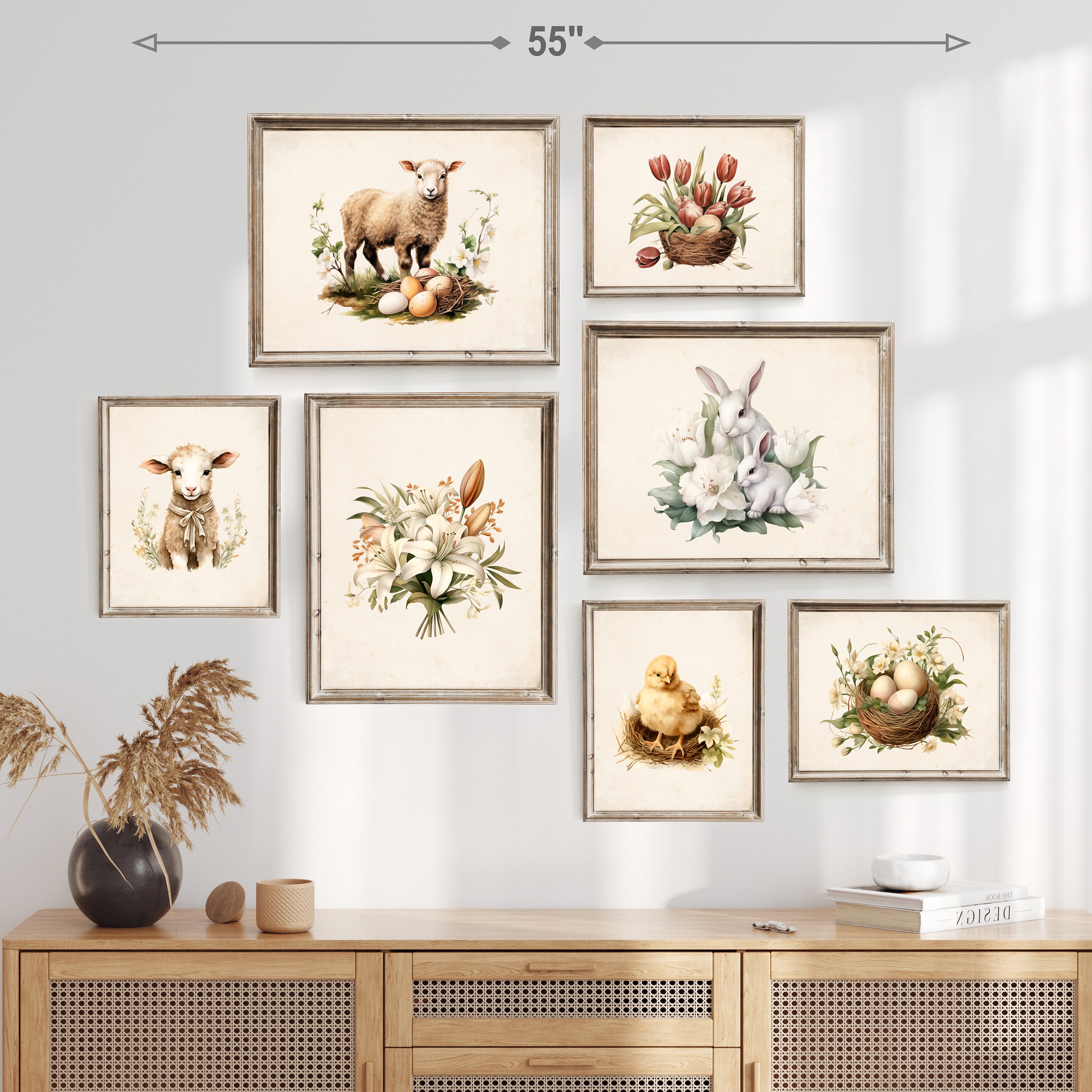 Set of 7 Vintage Easter Prints, Printable Spring Gallery Wall Set ...