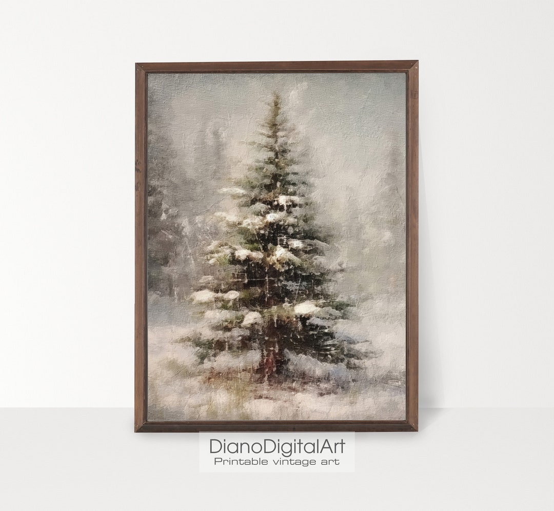 Printable Christmas Tree Painting ,vintage Christmas Decor, Muted ...