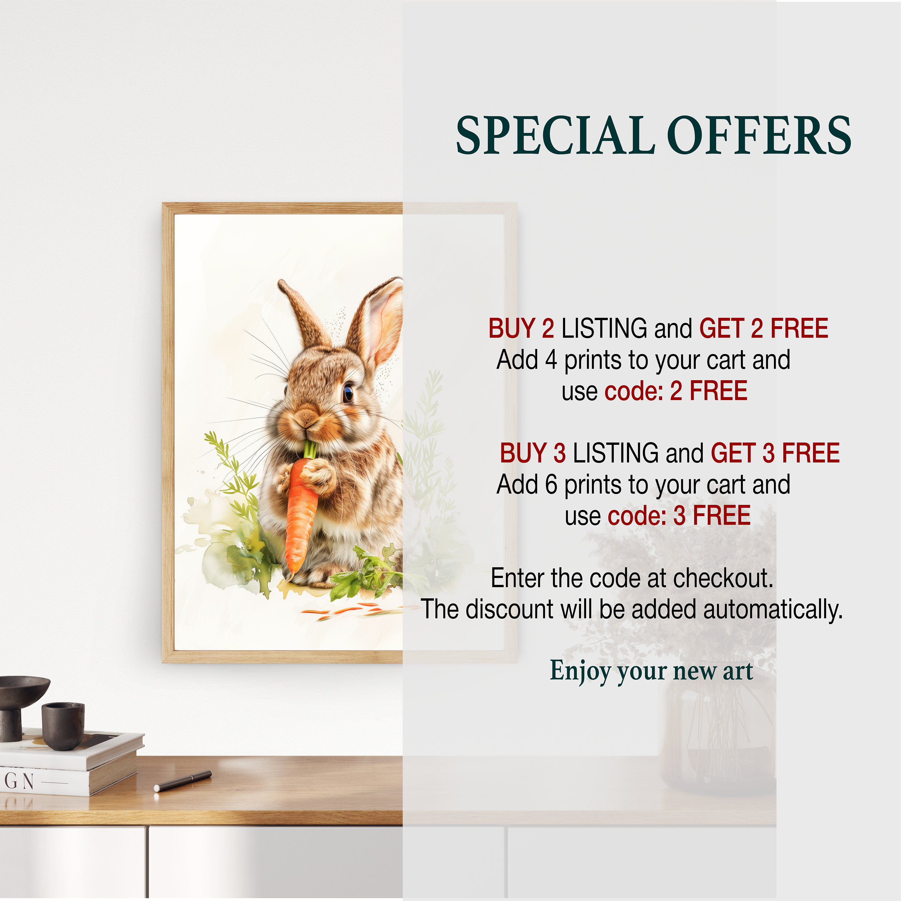 Cute Easter Bunny With Carrot Printable Wall Art, Spring Rabbit Picture ...