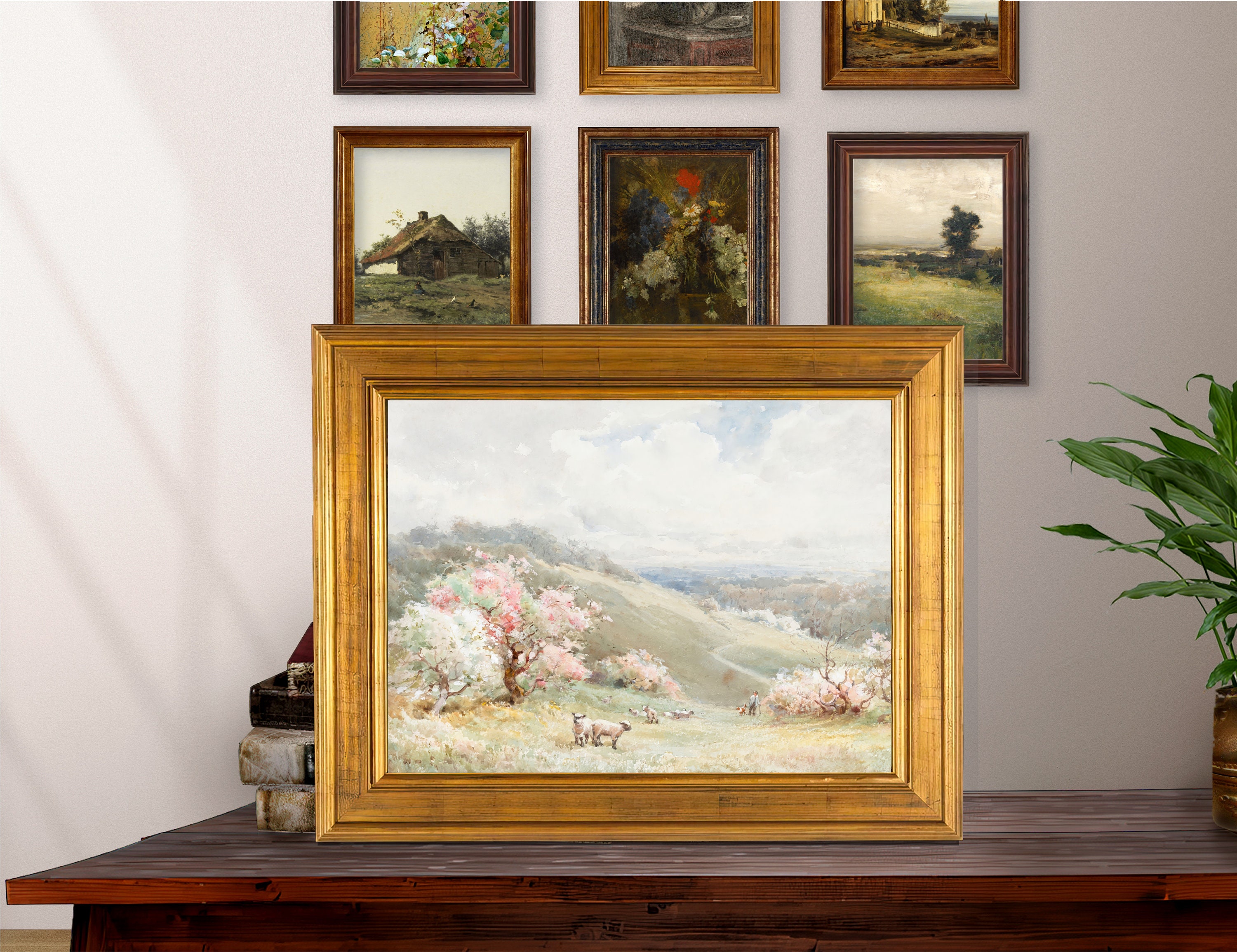 Printable Spring Meadow Painting, Country Field Soft Colors, Vintage ...