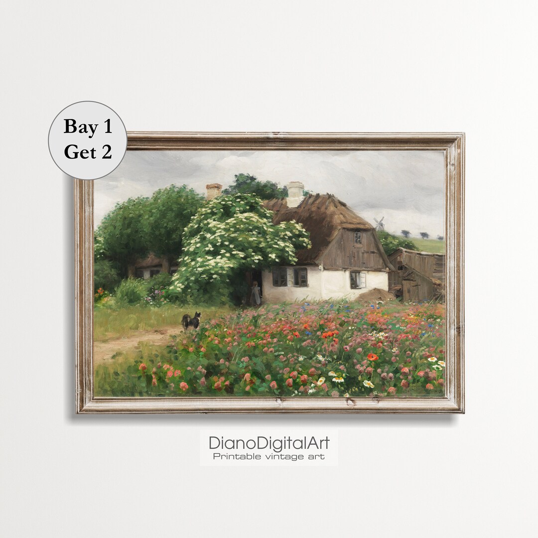 Printable Old Cottage Garden, Muted Meadow Print, Cottagecore Wall Art ...