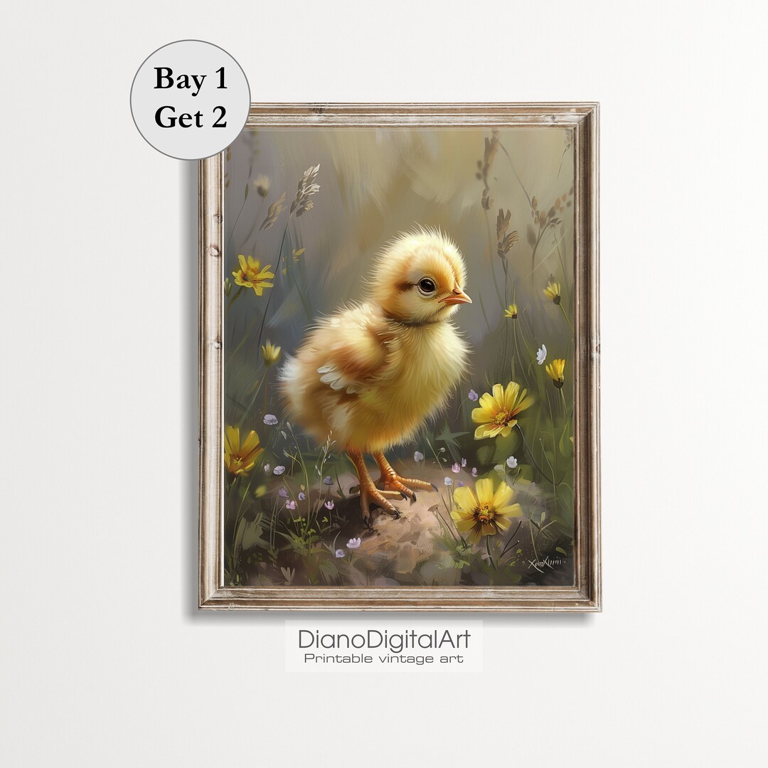 Cute Easter Chick Printable Wall Art Yellow Baby Chicken Vintage Spring ...