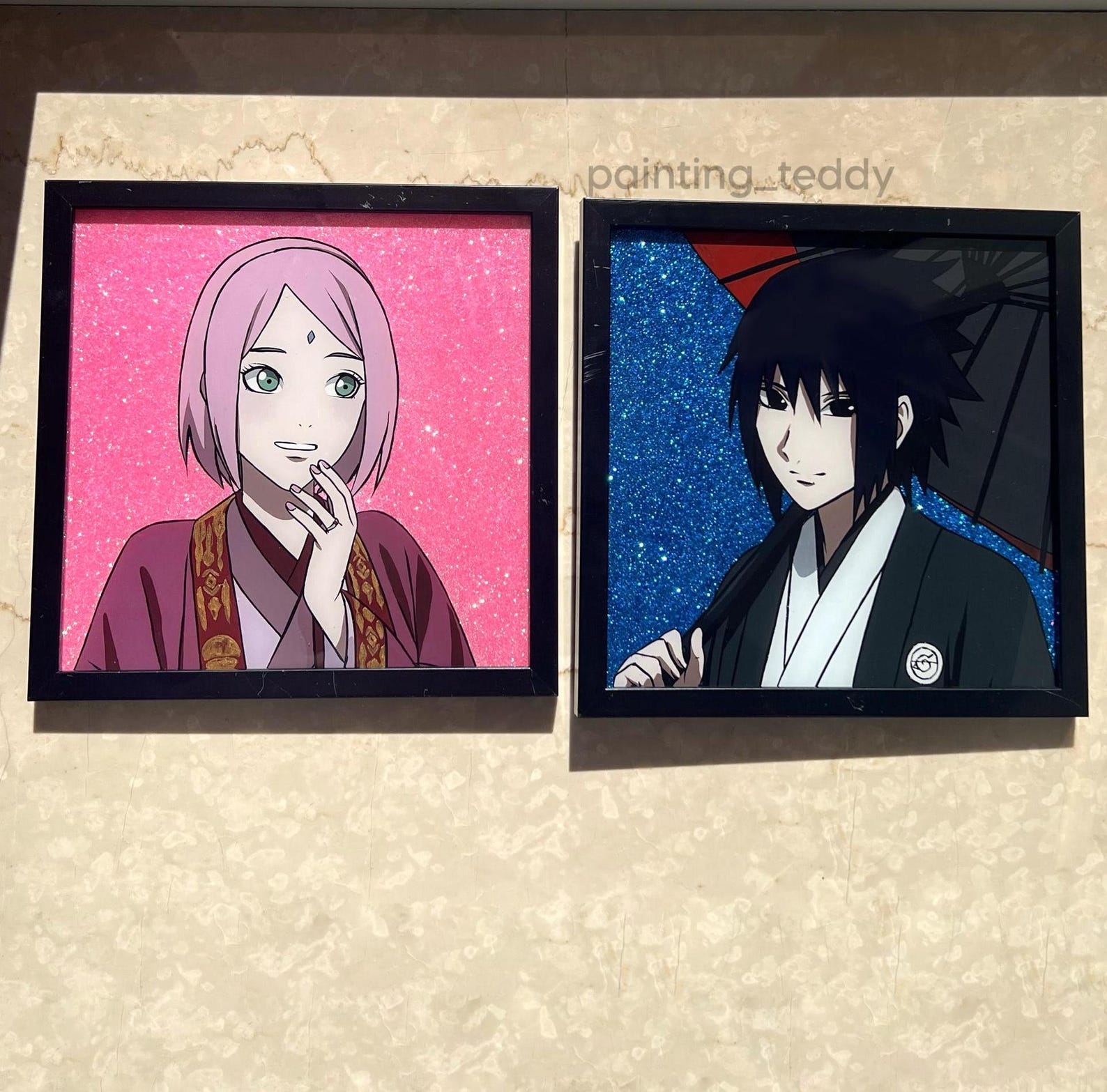 Naruto Sakura Haruno & Sasuke Uchiha Glass Painting With Frame - Etsy