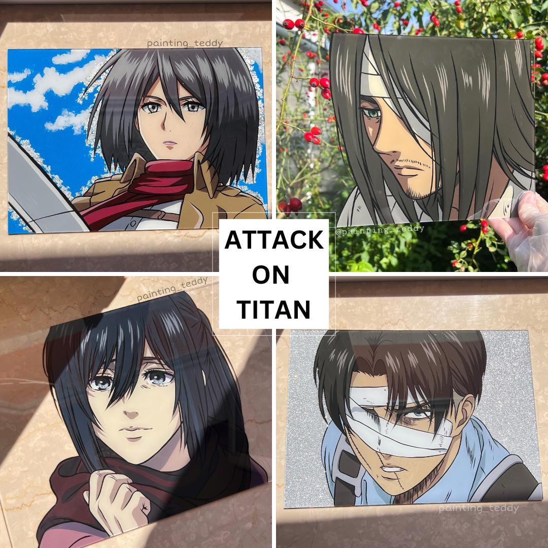 AOT Levi Ackerman, Eren Jaeger, Mikasa Ackerman Anime Glass Paintings ...