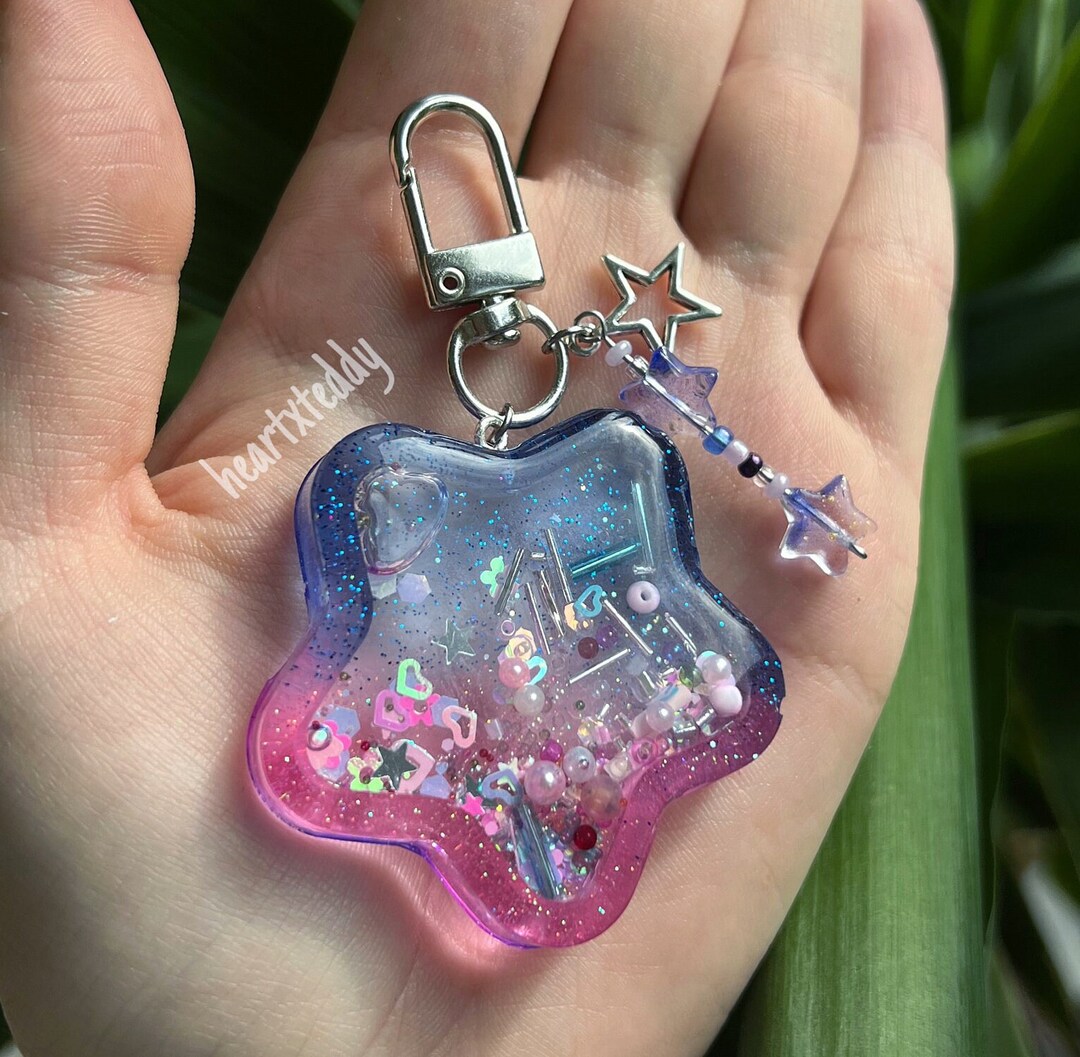 Ombre Purple & Pink Star Resin Shaker Keychain - Etsy