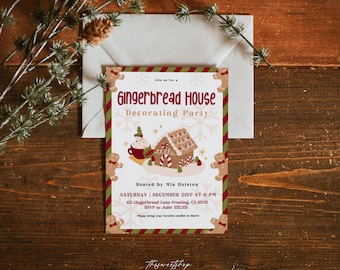 Gingerbread House Decorating Party Invite Template, Printable Pink ...