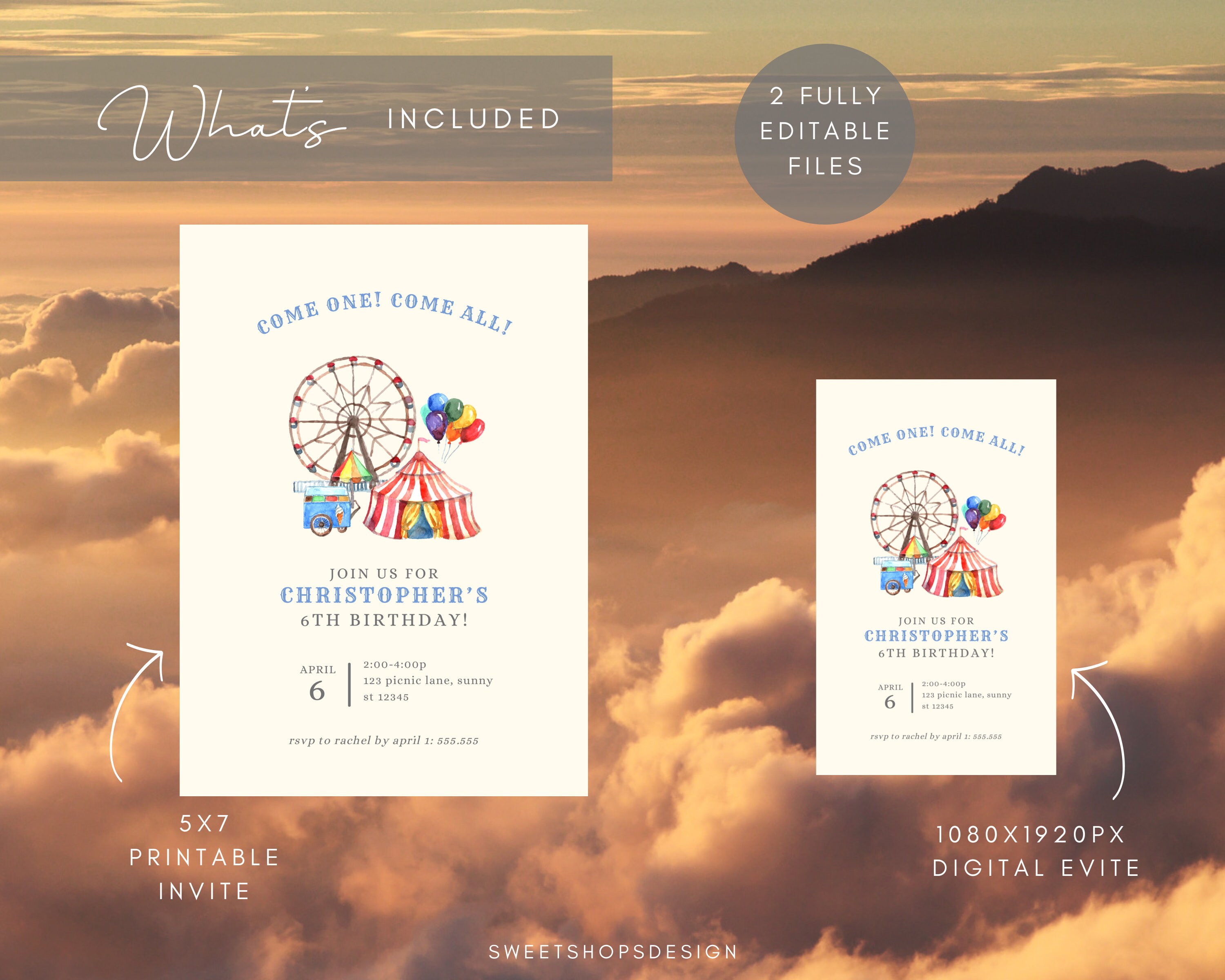 Classic Circus Kids Birthday Invitation Any Gender Any Age Editable classic-circus-kids-birthday-invitation-any-gender-any-age-editable