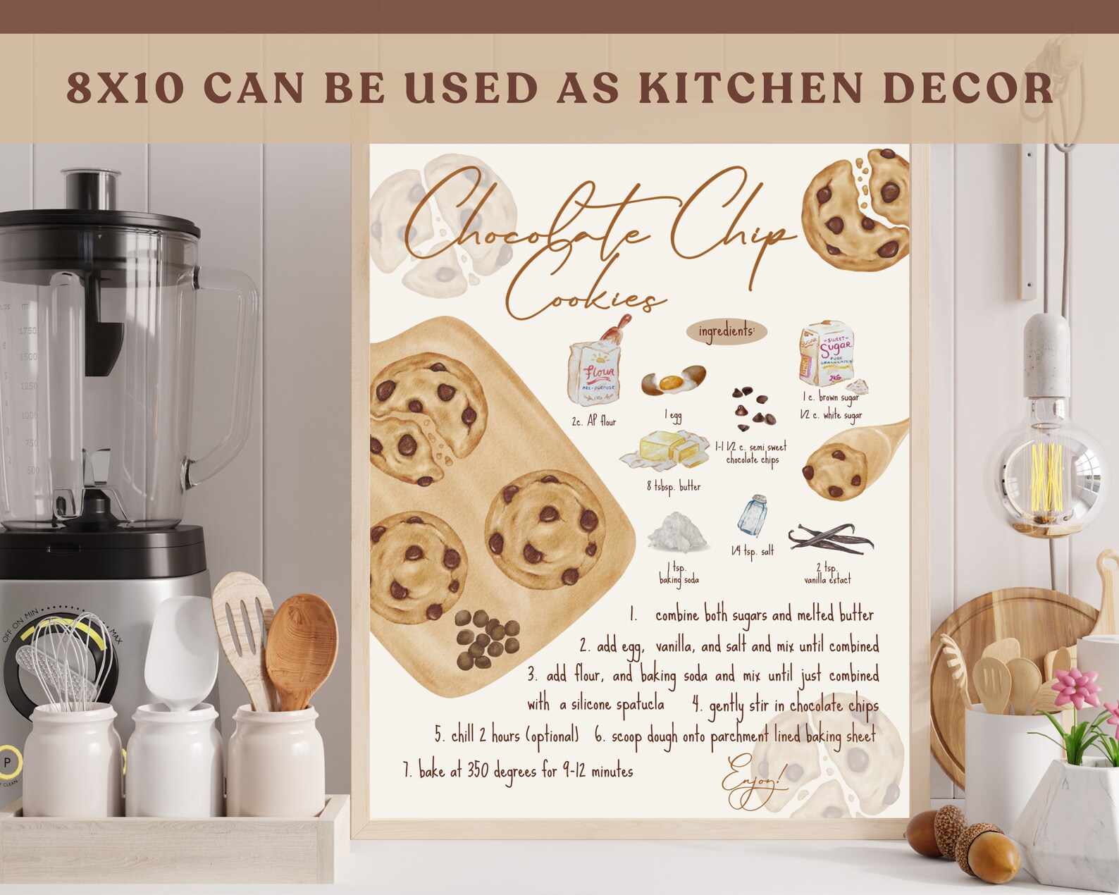 Illustrated Chocolate Chip Cookie Recipe Card Template (digital ...