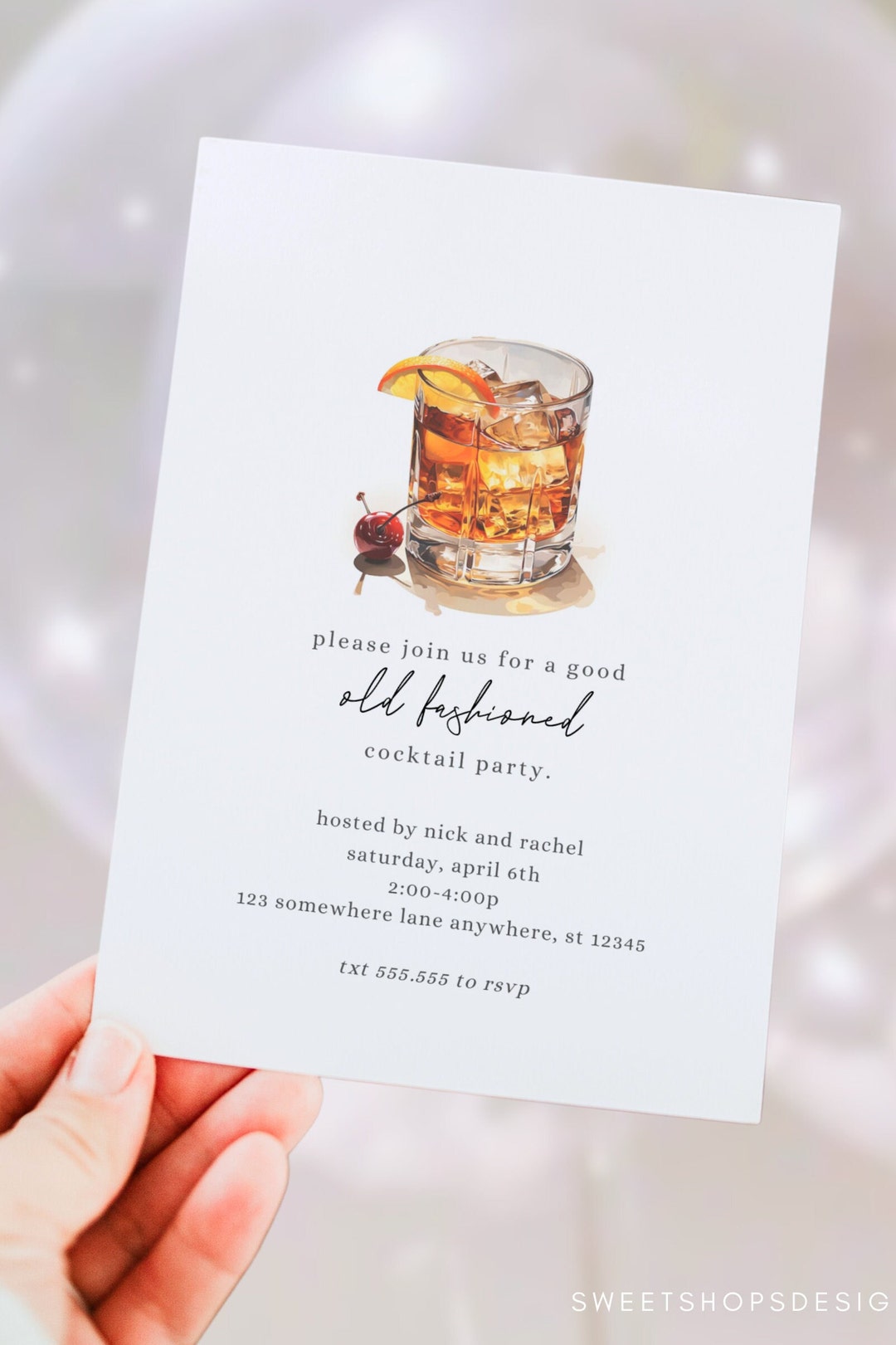 Old Fashioned Cocktail Party Invite, Adult Party Invitation, Editable ...