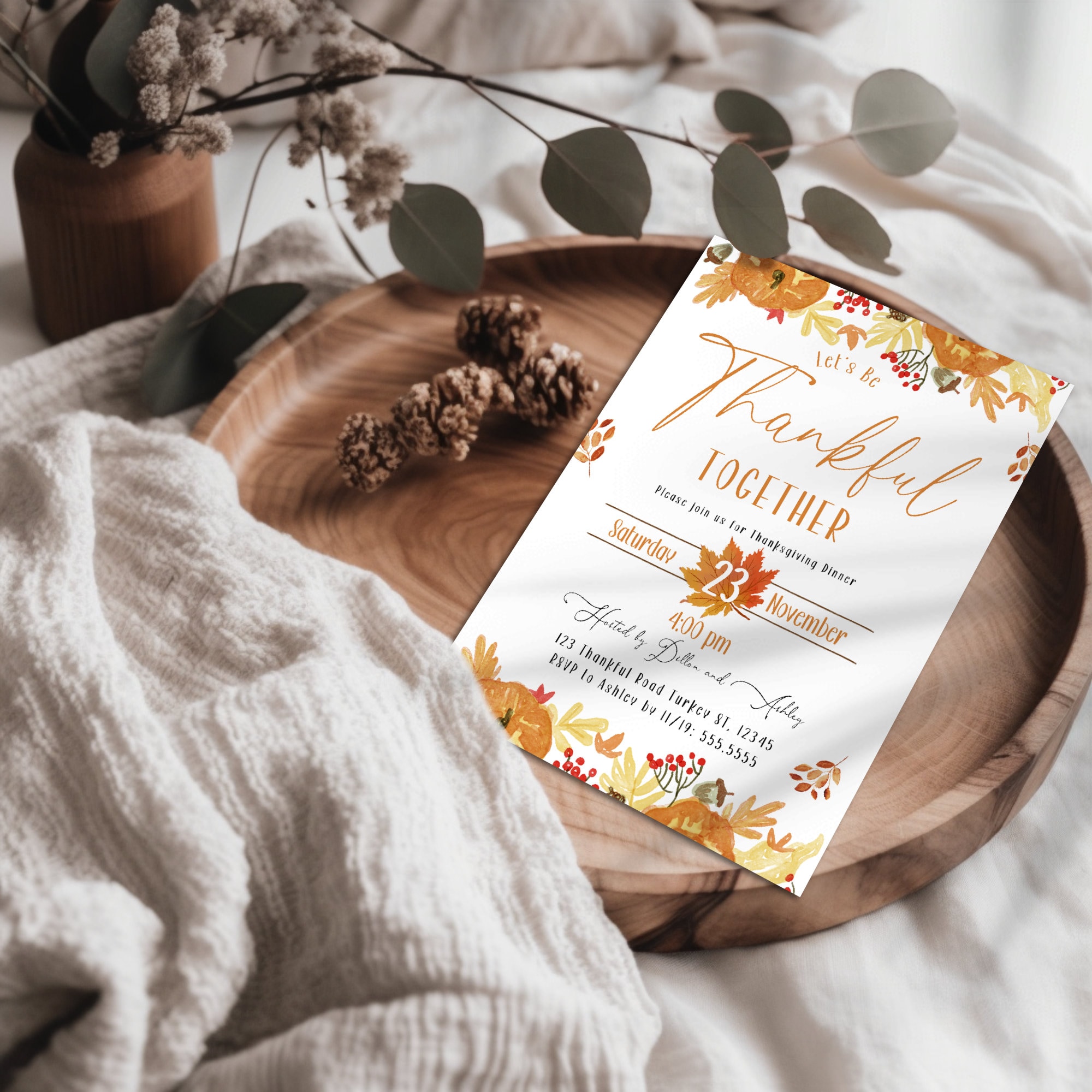 Let's Be Thankful Together Thanksgiving Dinner Invitation Dinner Party ...