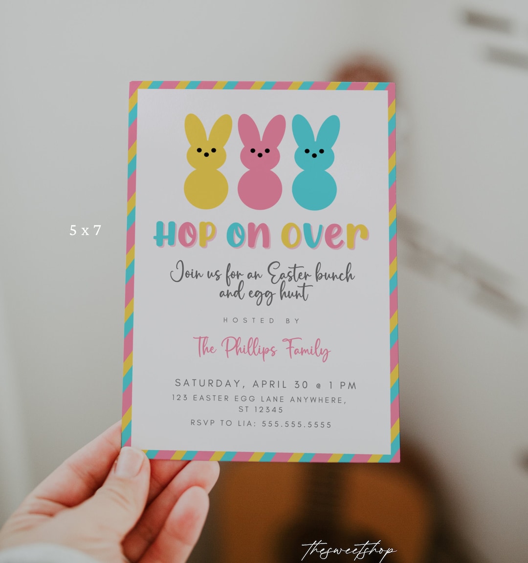 Hop on Over Easter Egg Hunt Invite, Easter Brunch, Peeps, Kid Friendly ...