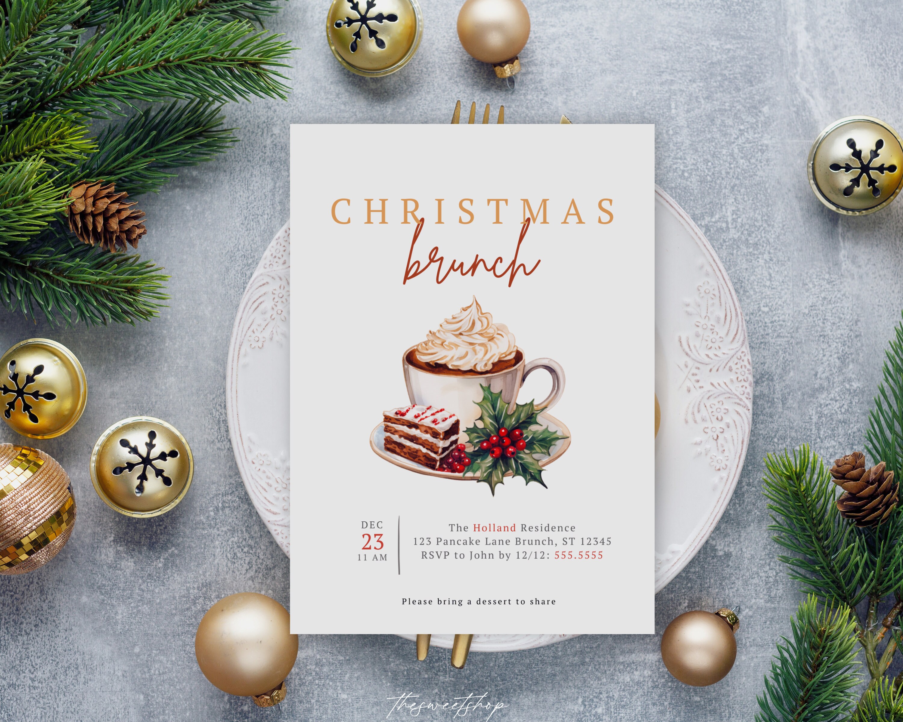 Christmas Brunch Invitation Simple Holiday Party Christmas - Etsy