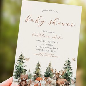 Woodland Animals Baby Shower Invitation: Forest Nature Template ...