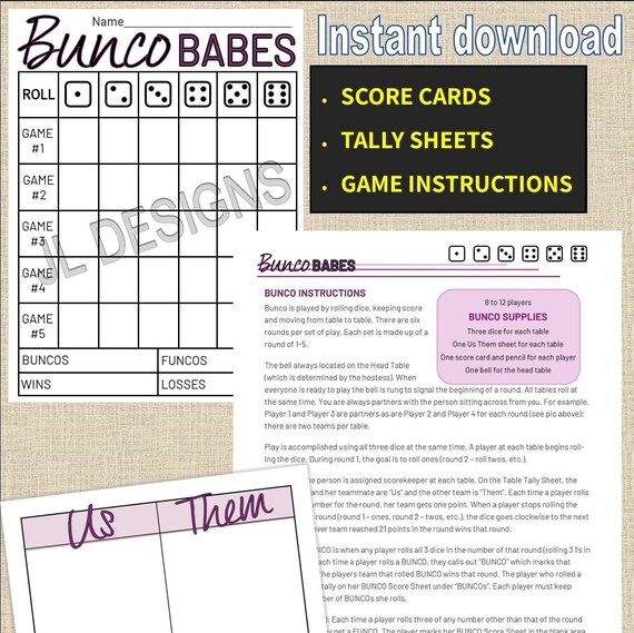 BUNCO Printable : Score Cards Tally Sheet Instructions - Etsy