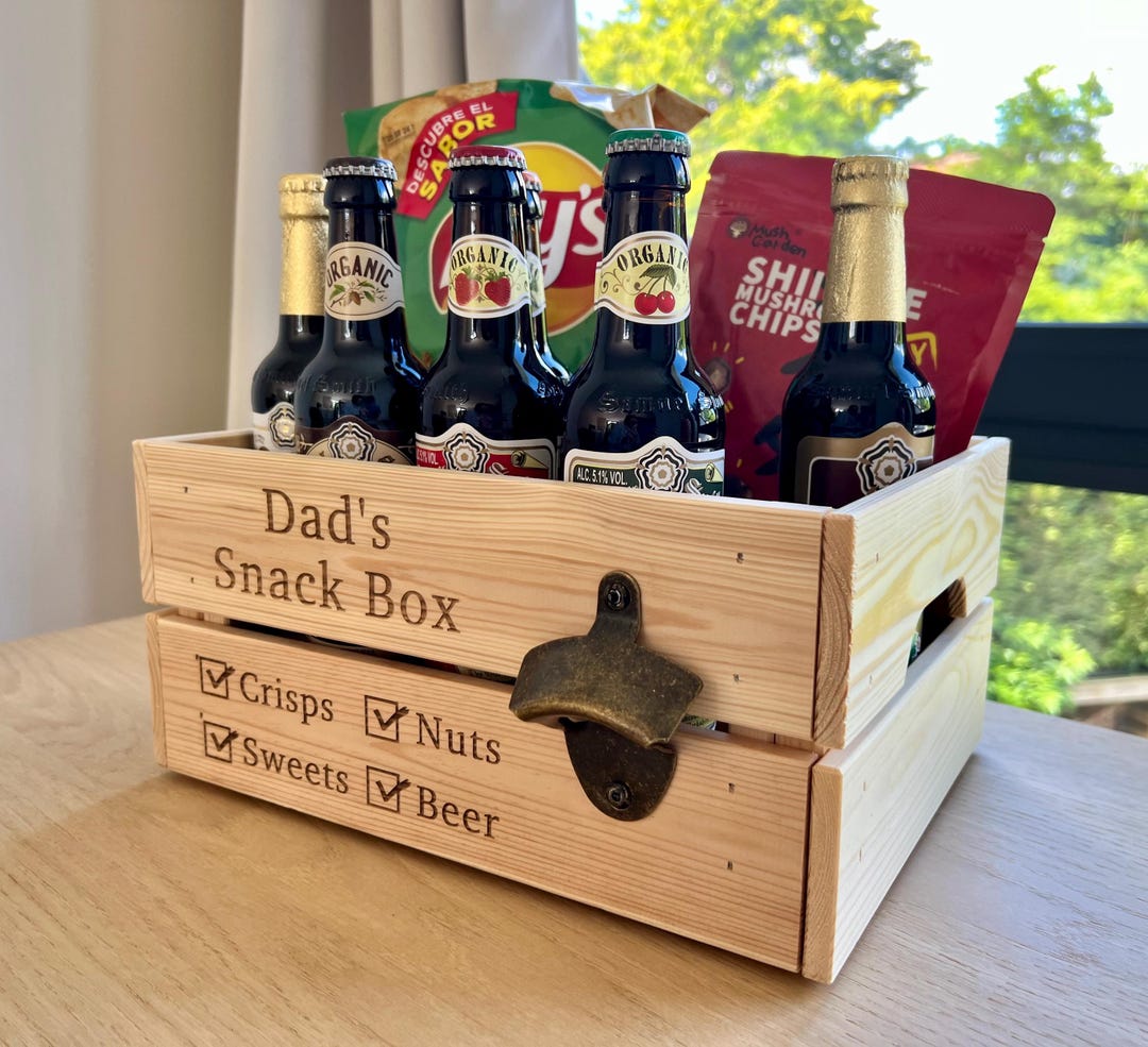 Personalised Wooden Snack Box With Bottle Opener, Birthday Gift, Father ...