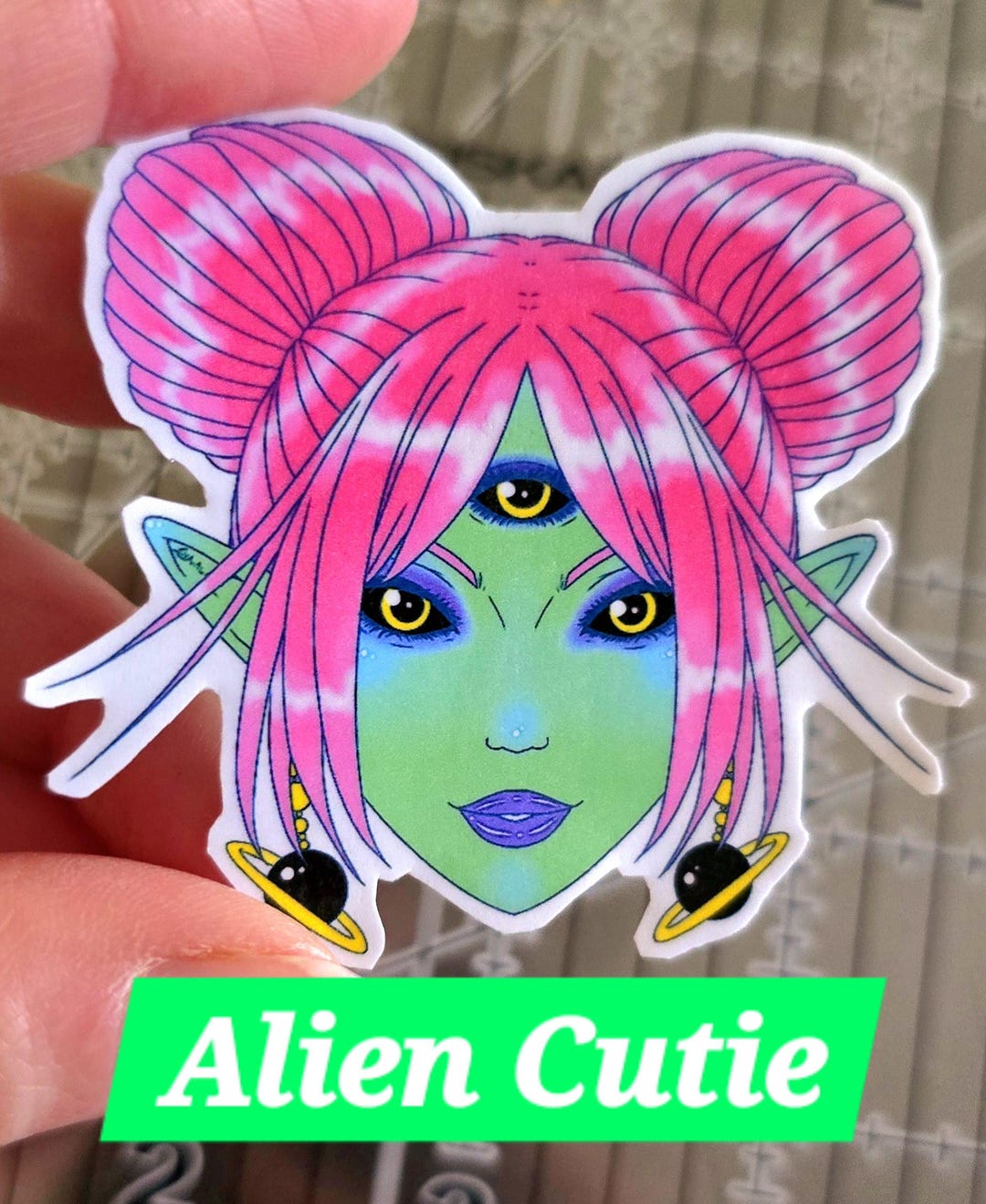 Kawaii Alien Girl Sticker: Three-eyed Anime, Space Buns - Etsy