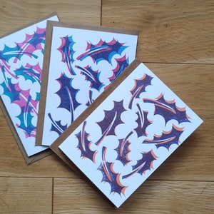 Handprinted Linocut Christmas Cards Pack of 3 Mixed Holly - Etsy