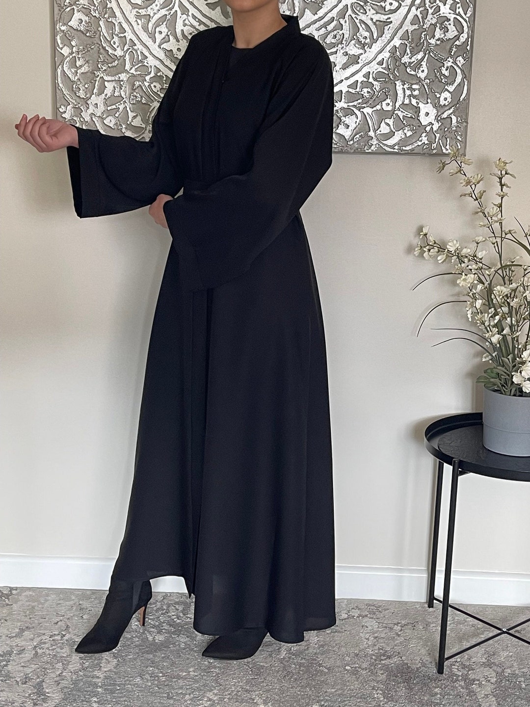 Black Wide Sleeve Nida Open Abaya - Etsy UK