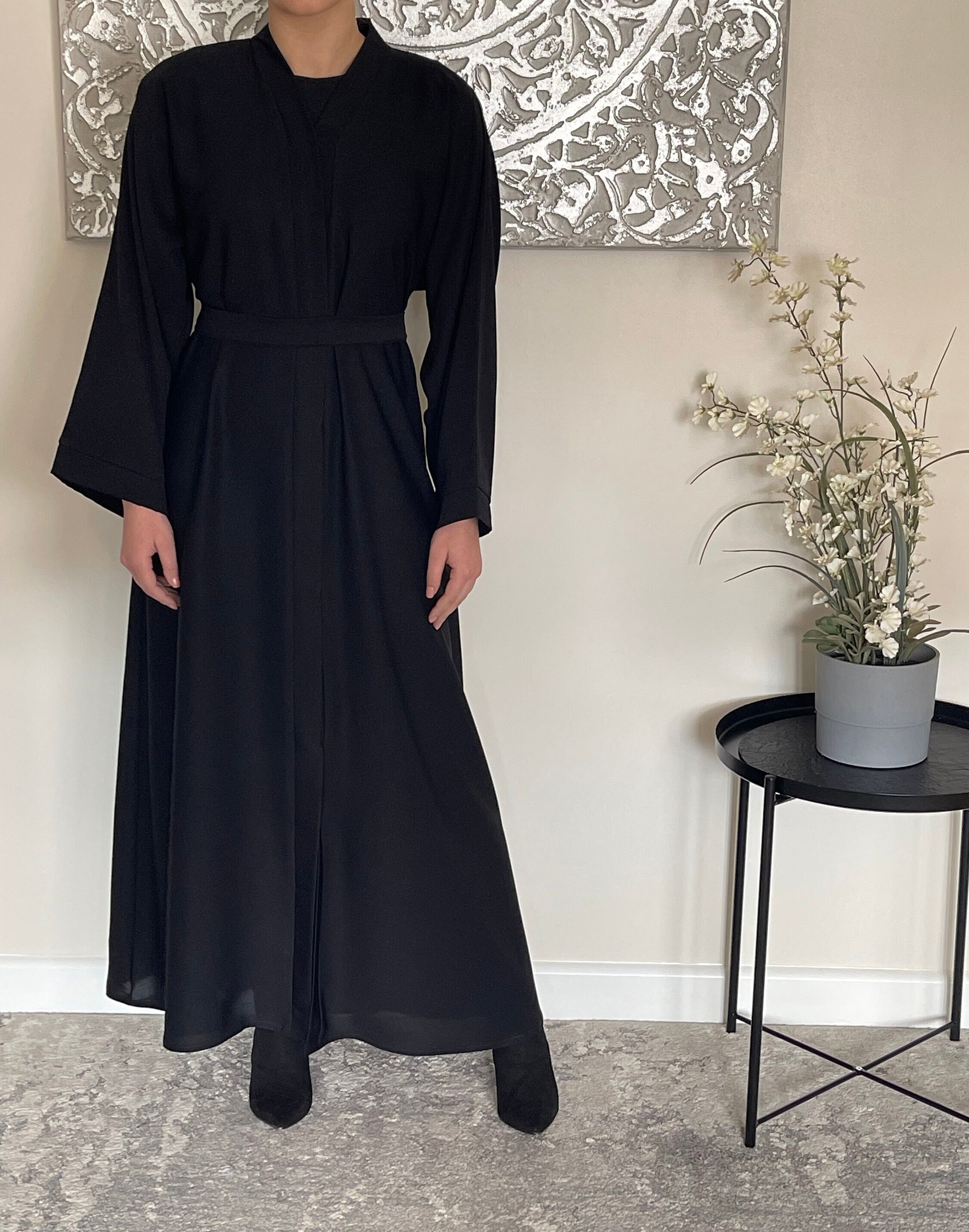 Black Wide Sleeve Nida Open Abaya - Etsy UK