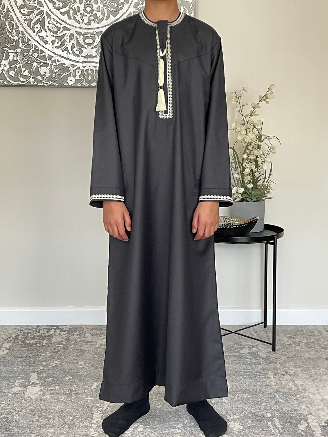 Boys Black Embroidered Omani Thobe - Etsy