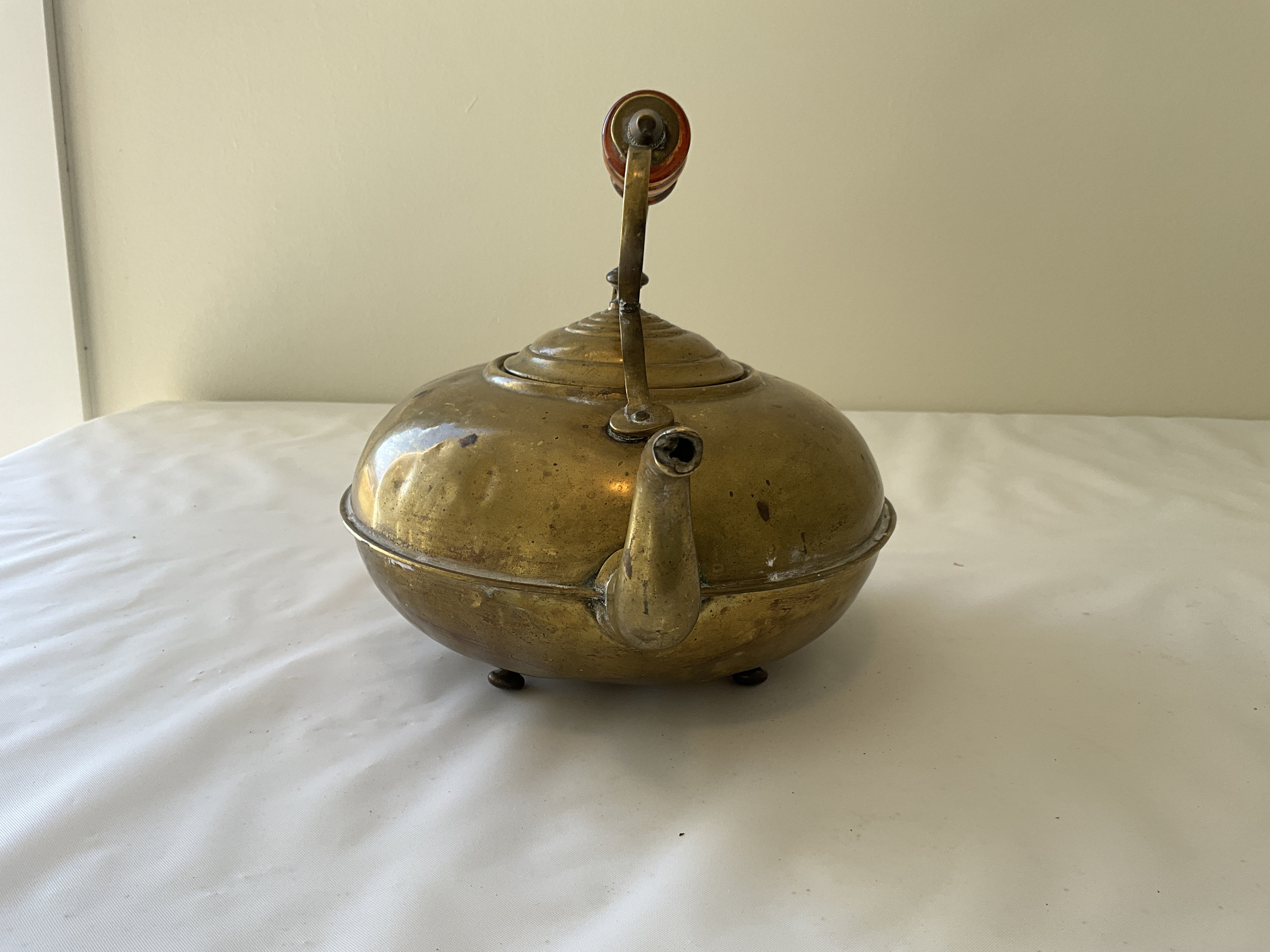 James Clews Birmingham Antique Victorian Brass Tea Pot With Amber Glass ...