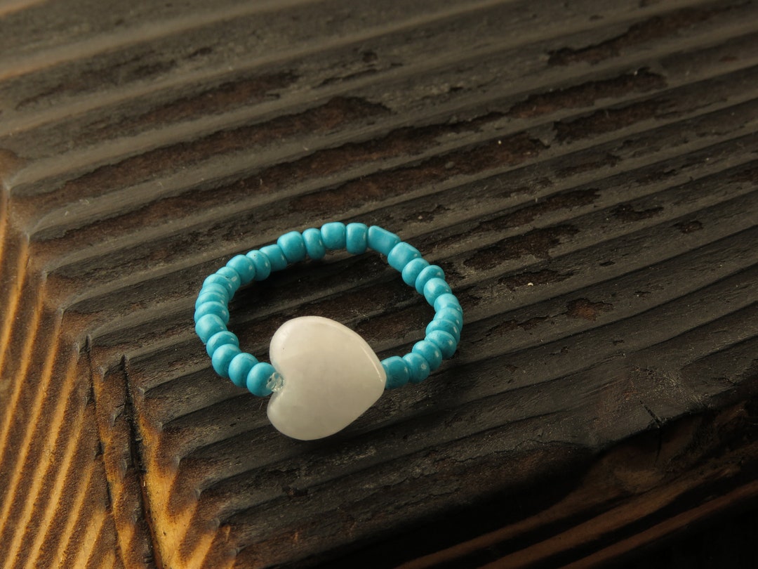 Jadeite A Heart and Light Blue Beads Ring With Bungee Cord - Etsy