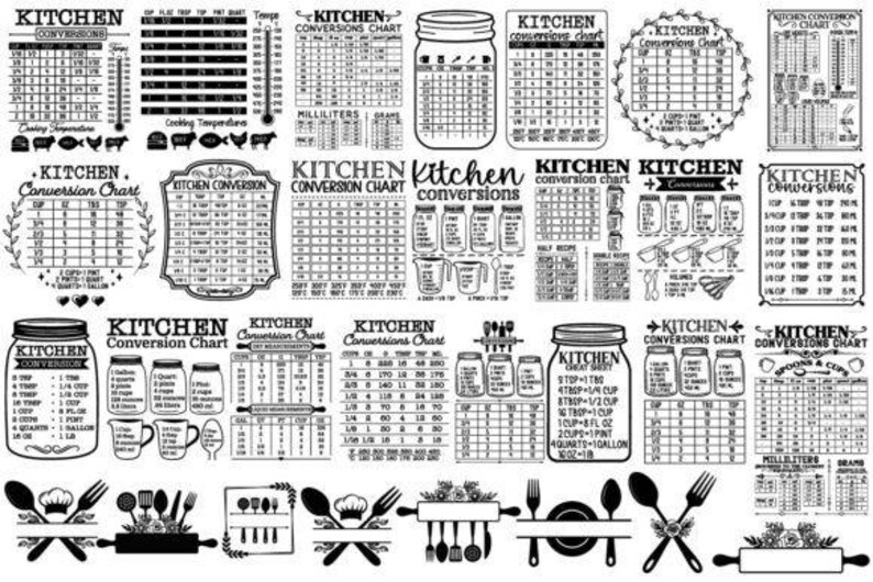 Kitchen Conversion Chart SVG Bundle - Etsy
