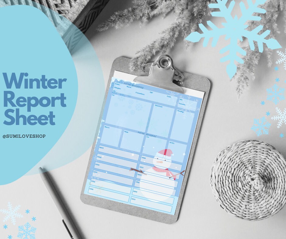 Winter Nurse Report Sheet - Etsy