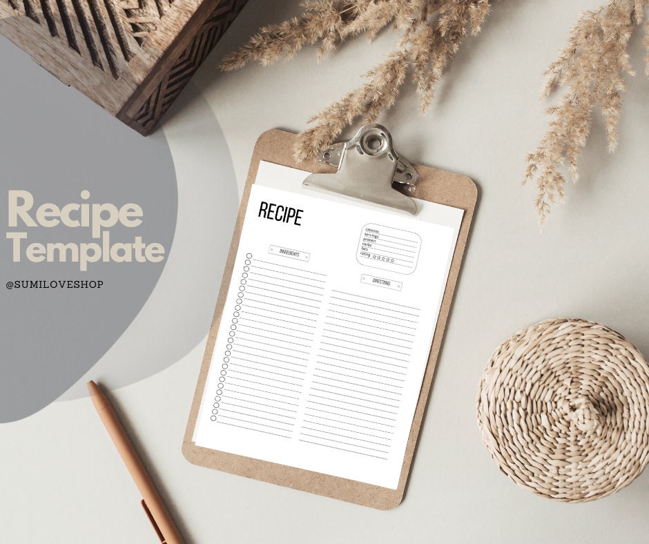Simple Recipe Template - Etsy