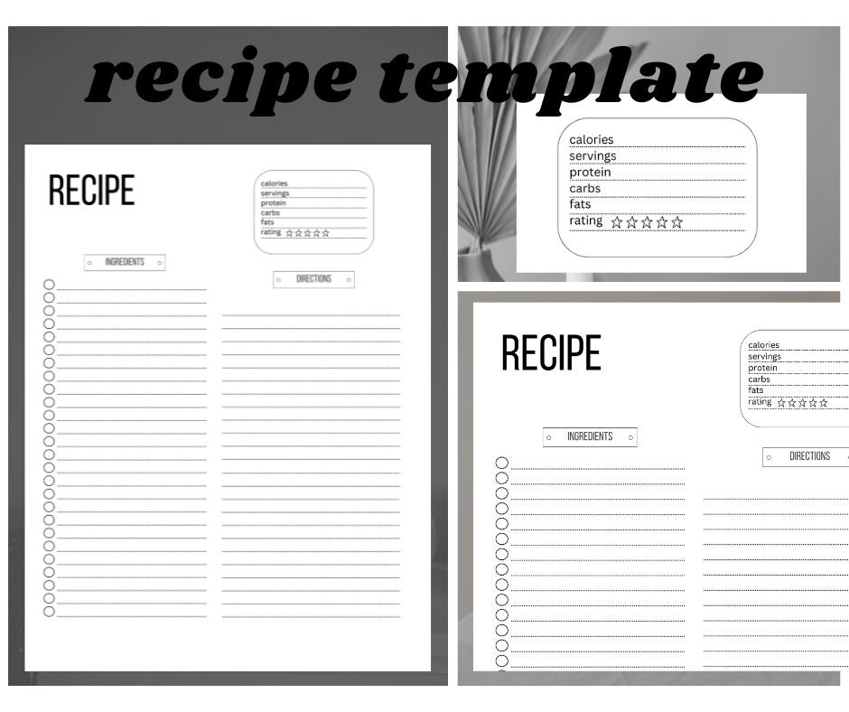 Simple Recipe Template - Etsy