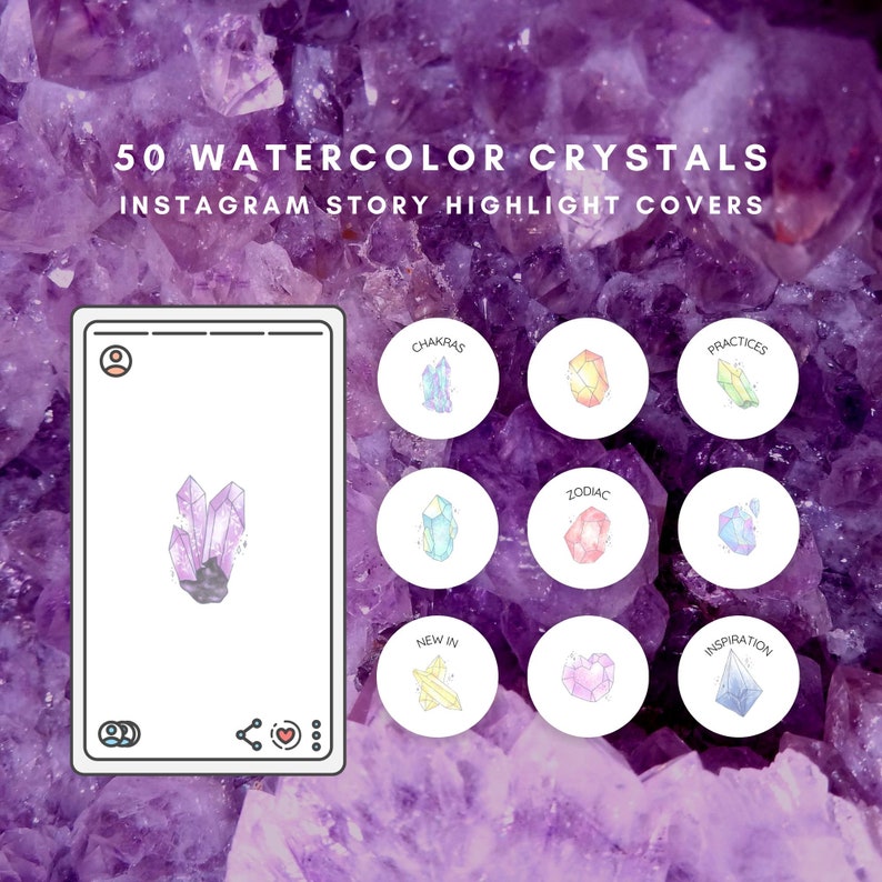 50 Watercolor Crystals Instagram Story Highlight Covers - Celestial ...
