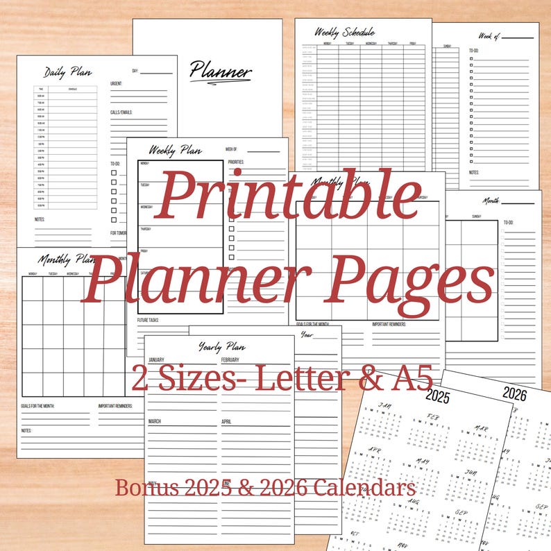 Minimalist B&W Planner, Year, Month, Week, and Day Options- 2 Sizes - Etsy