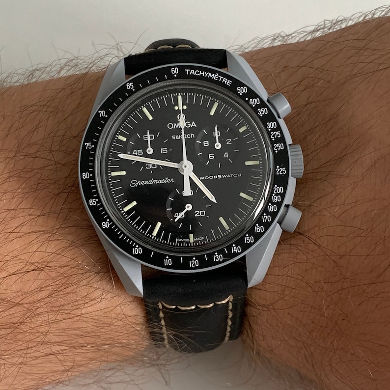 Moonswatch Strap High Quality Black Leather | Omega X Swatch ...