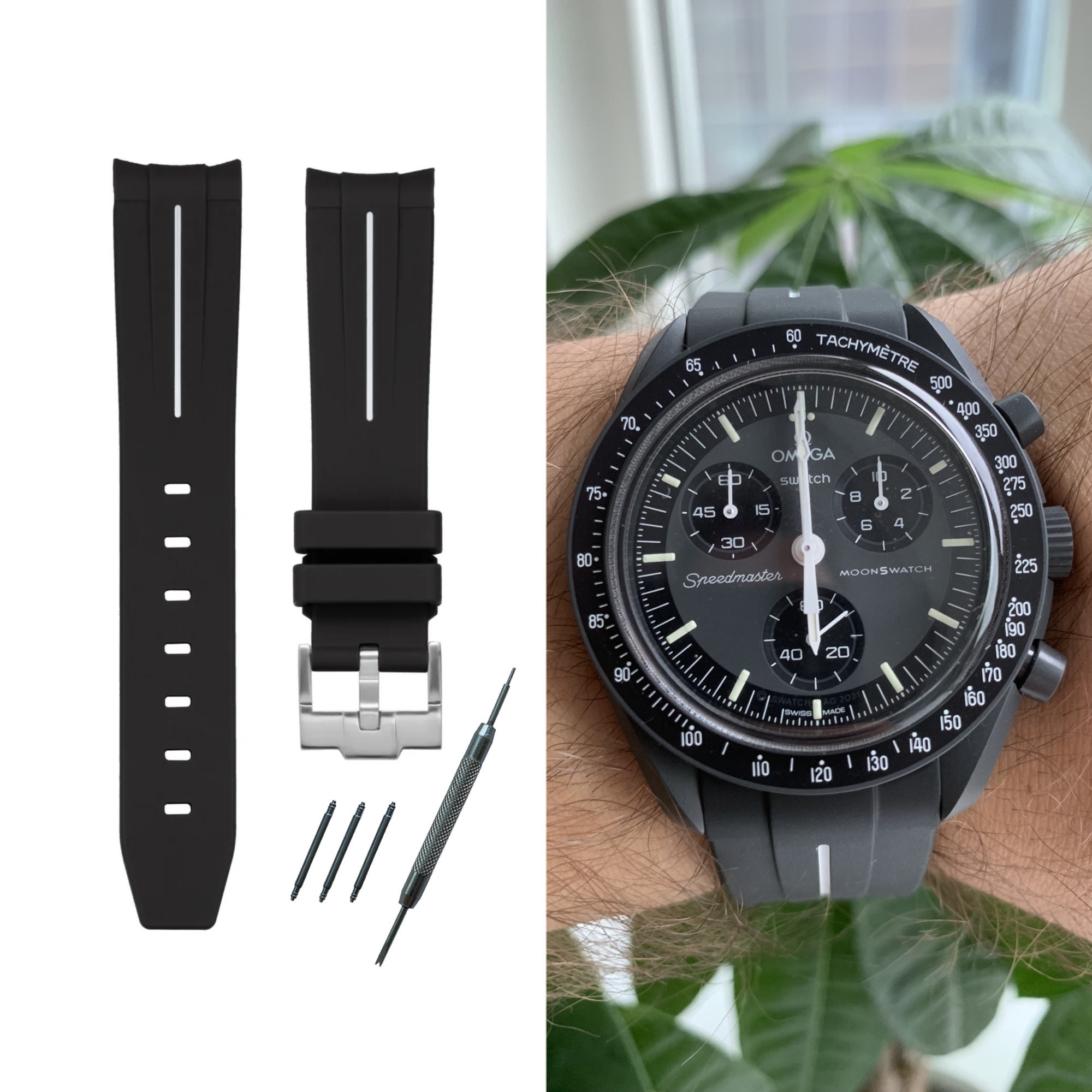 Moonswatch Strap Band With White Line High Quality Silicone Omega X ...