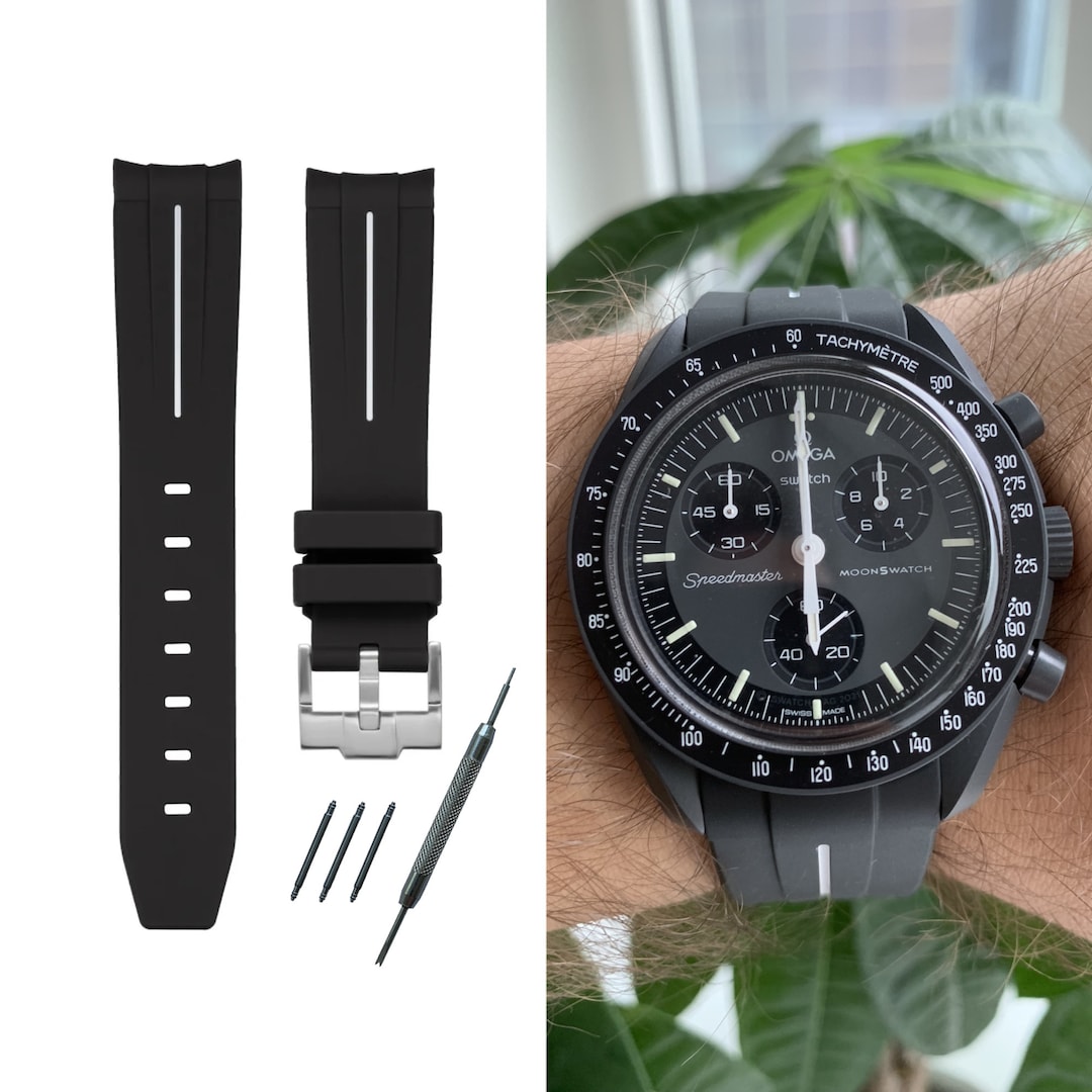 Moonswatch Strap Band Black / White High Quality Silicone Omega X ...
