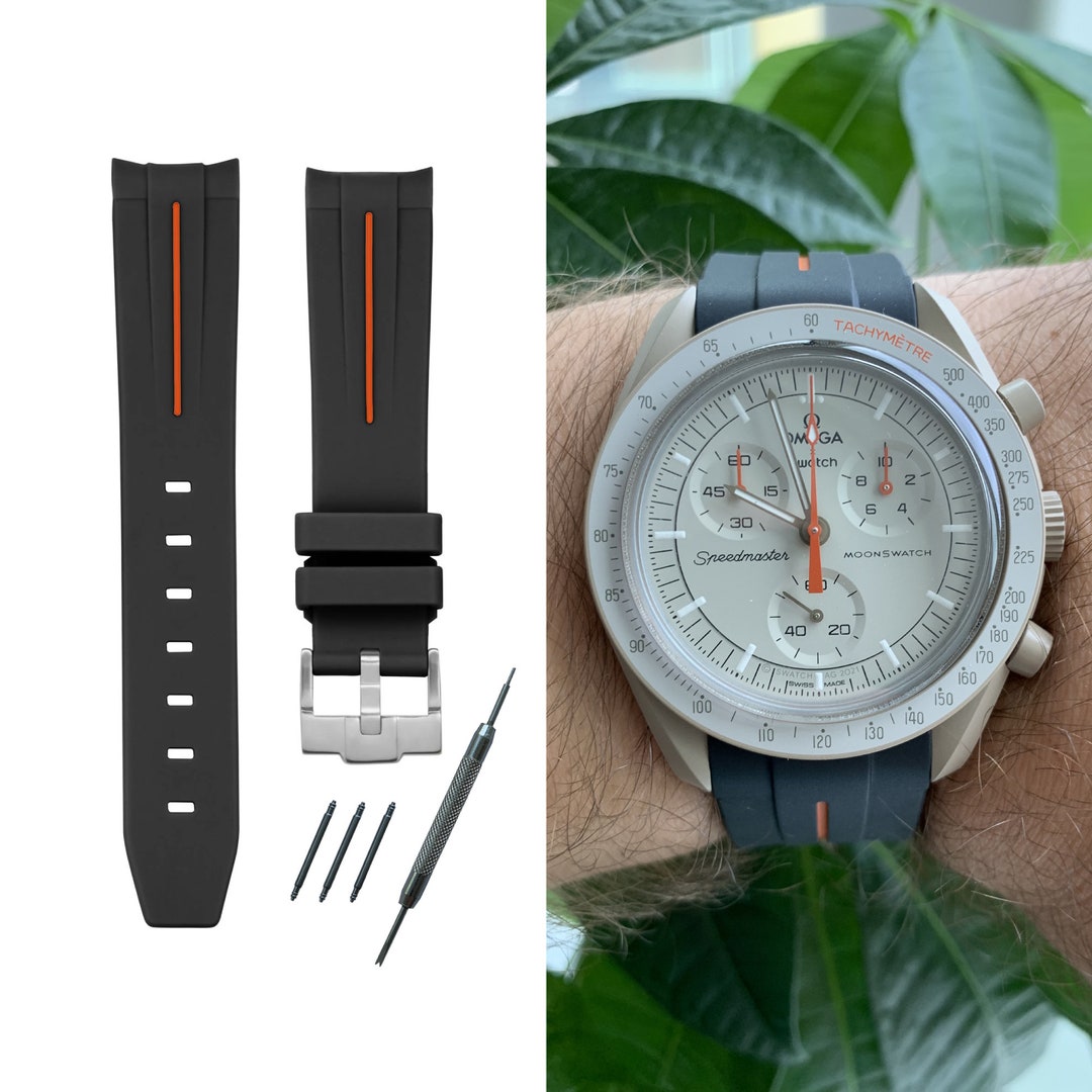 Moonswatch Strap Band Black / Orange High Quality Silicone Omega X ...
