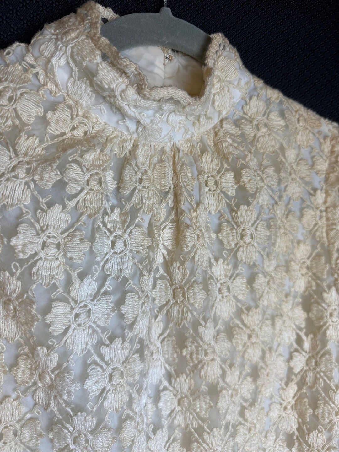 48. Vintage Sandine Originals Mini Dress Ivory Lace Crochet 1960s Size ...