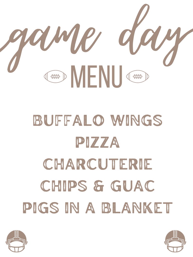 Editable Game Day Menu Sign - Football, Superbowl, Sports, Party ...